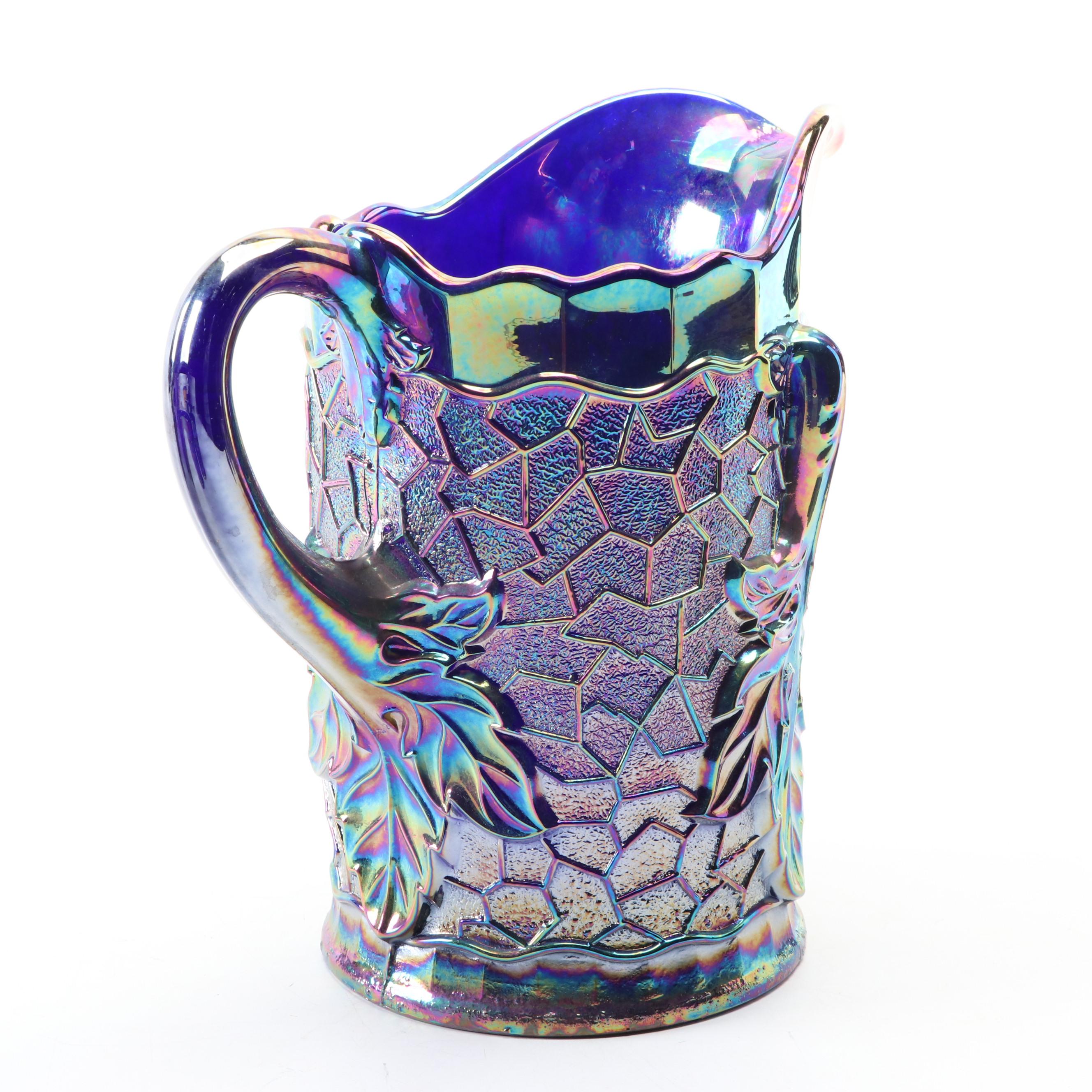 Dugan "Diamond Maple Leaf" Iridescent Blue Carnival Glass Lemonade Set ...