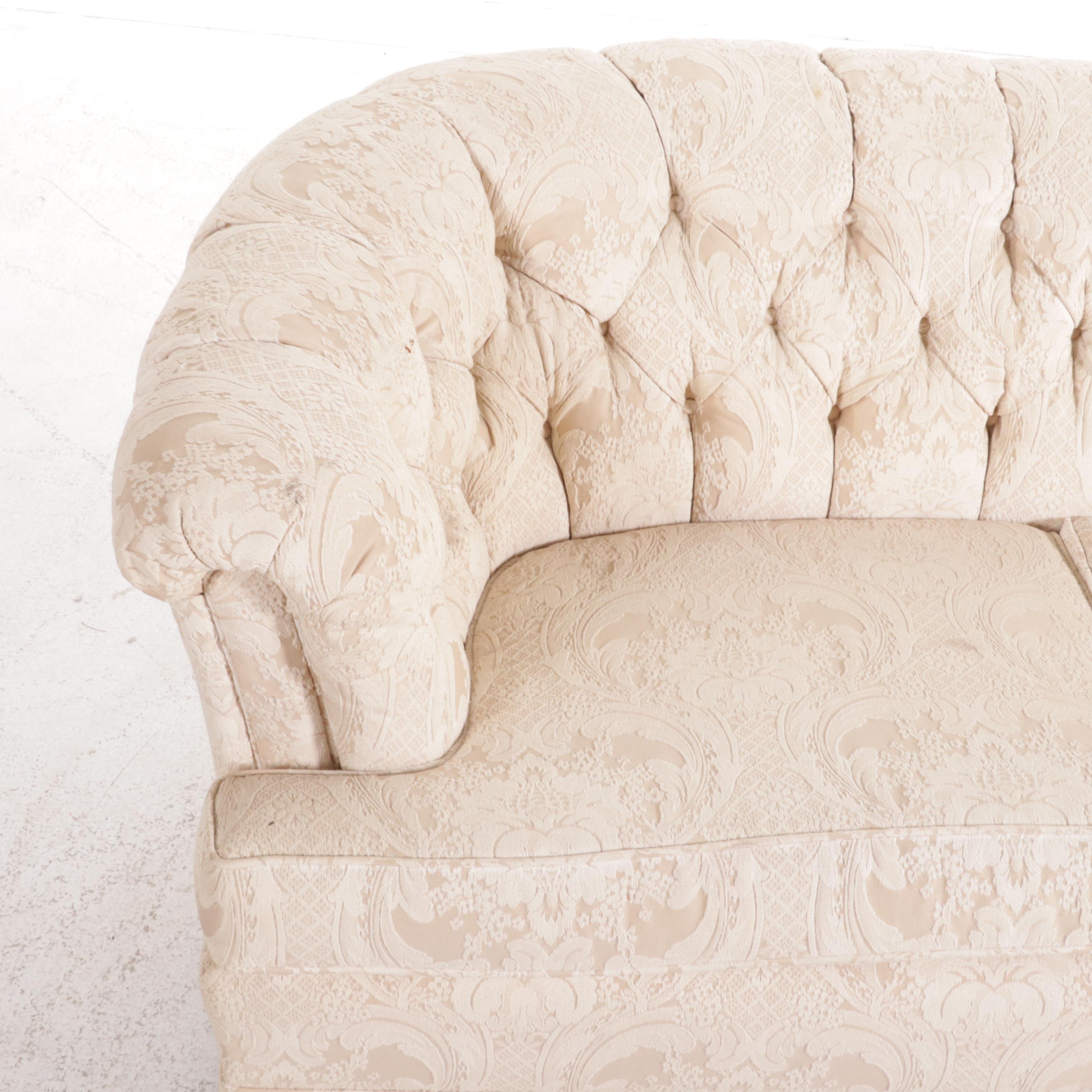 Curved Back Button Tufted Upholstered Sofa, Mid to Late 20th Century | EBTH
