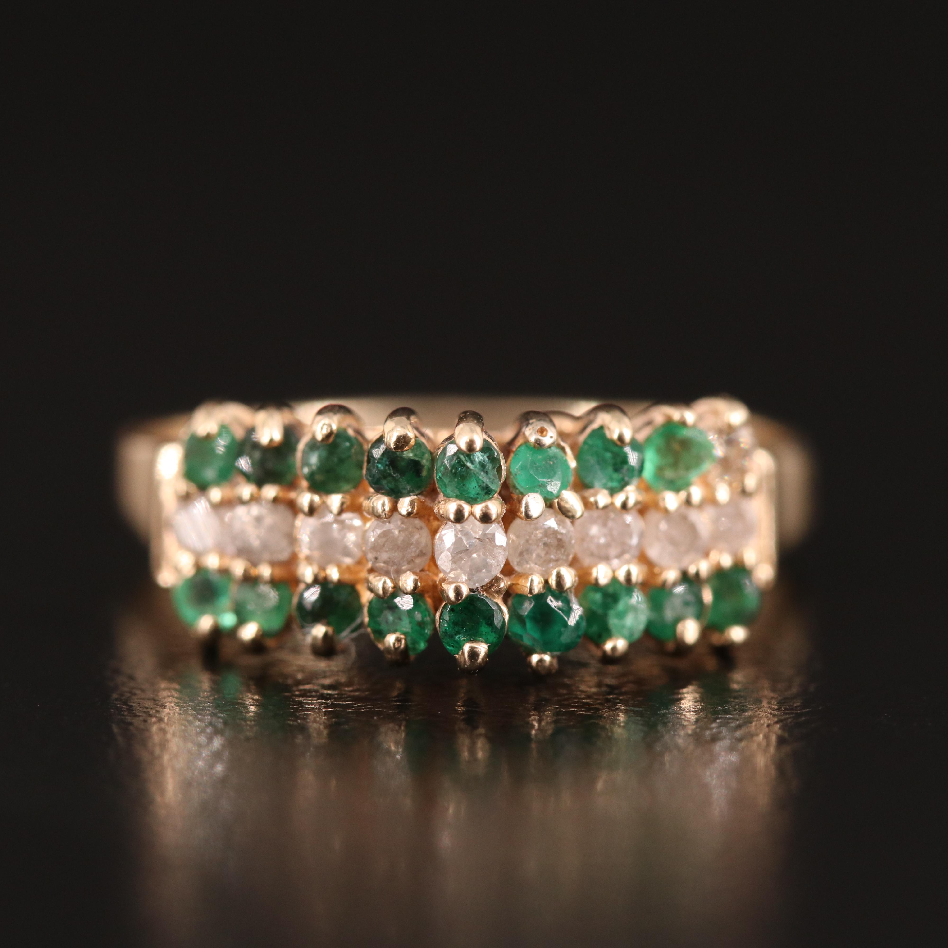 14K Emerald and Diamond Pyramid Ring | EBTH