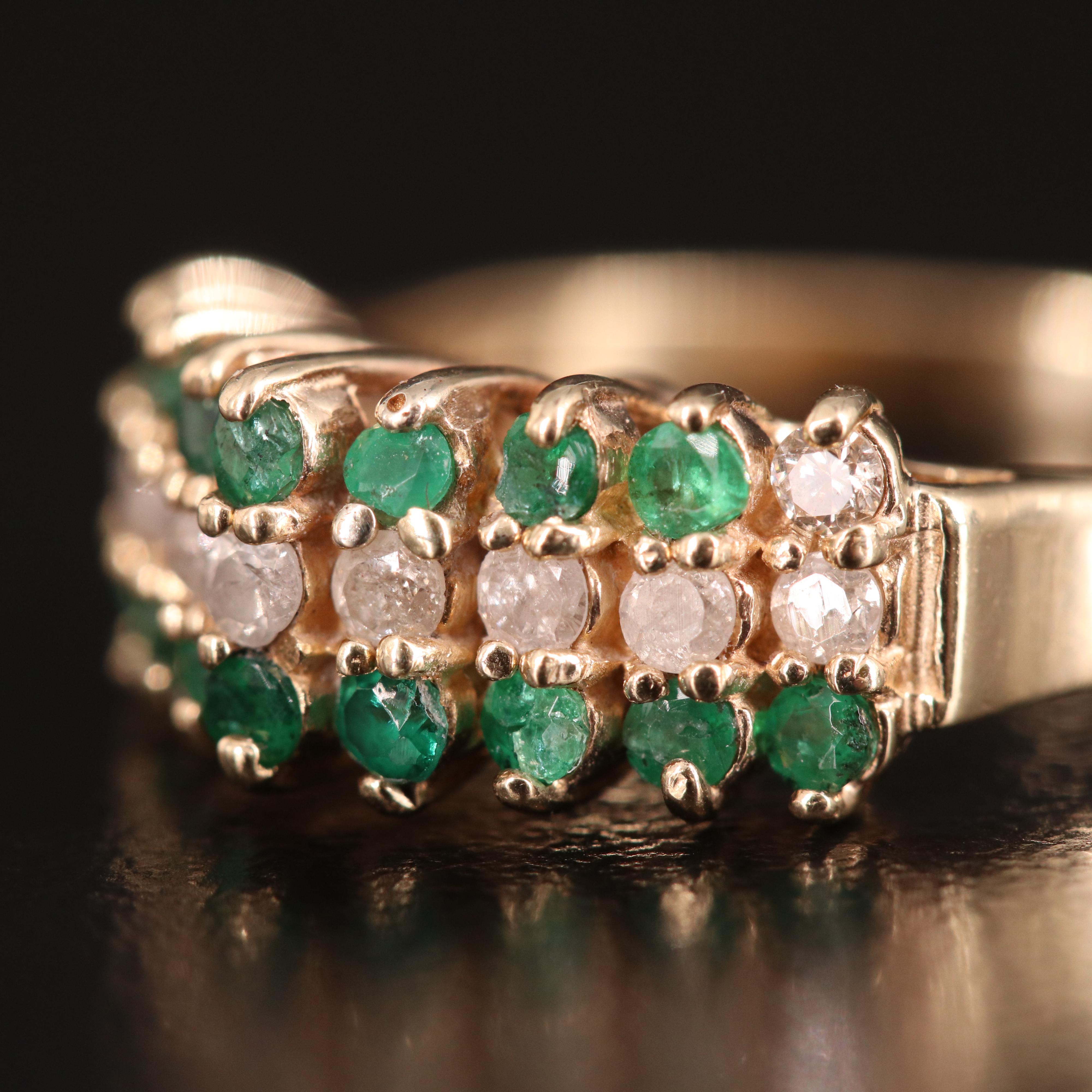 14K Emerald and Diamond Pyramid Ring | EBTH