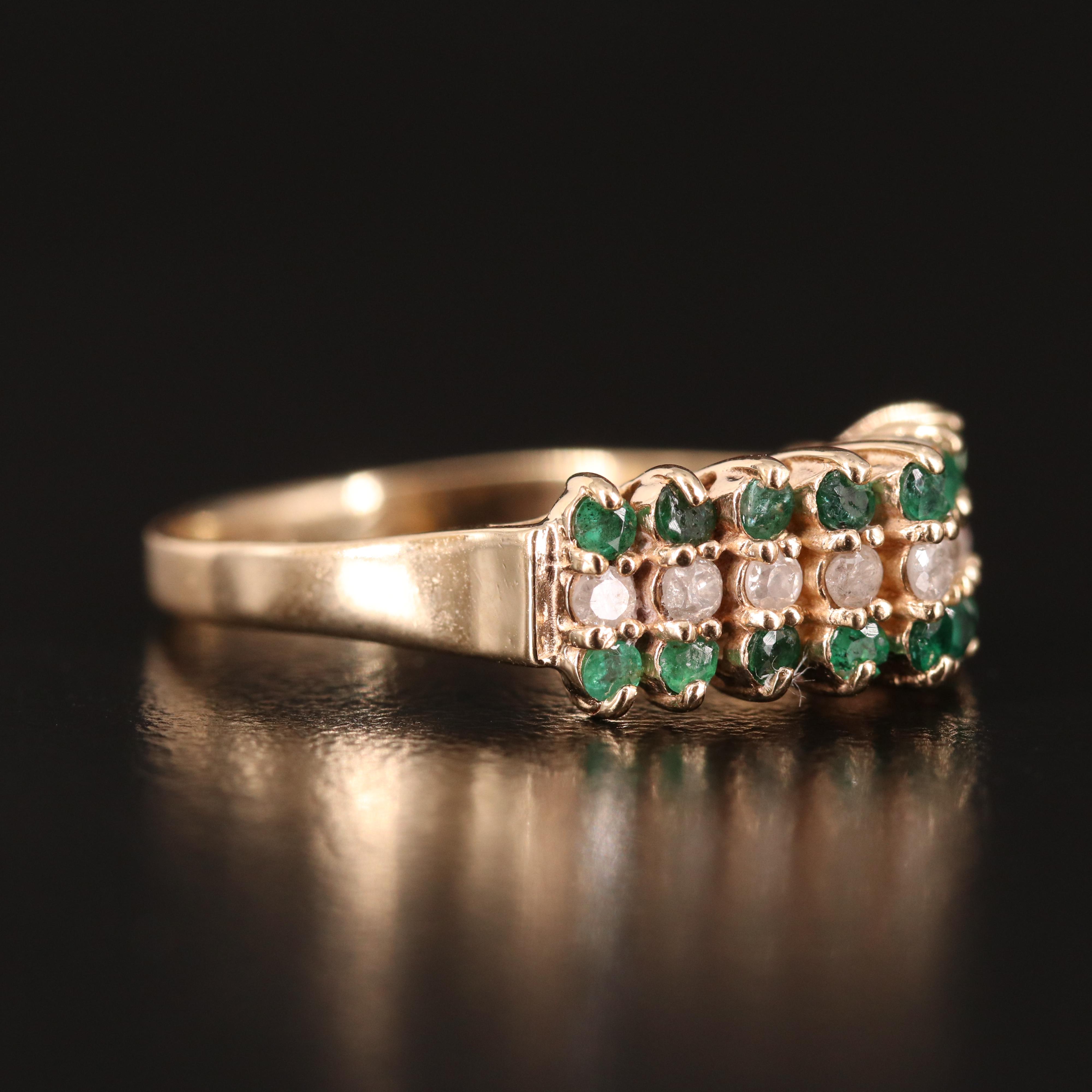 14K Emerald and Diamond Pyramid Ring | EBTH