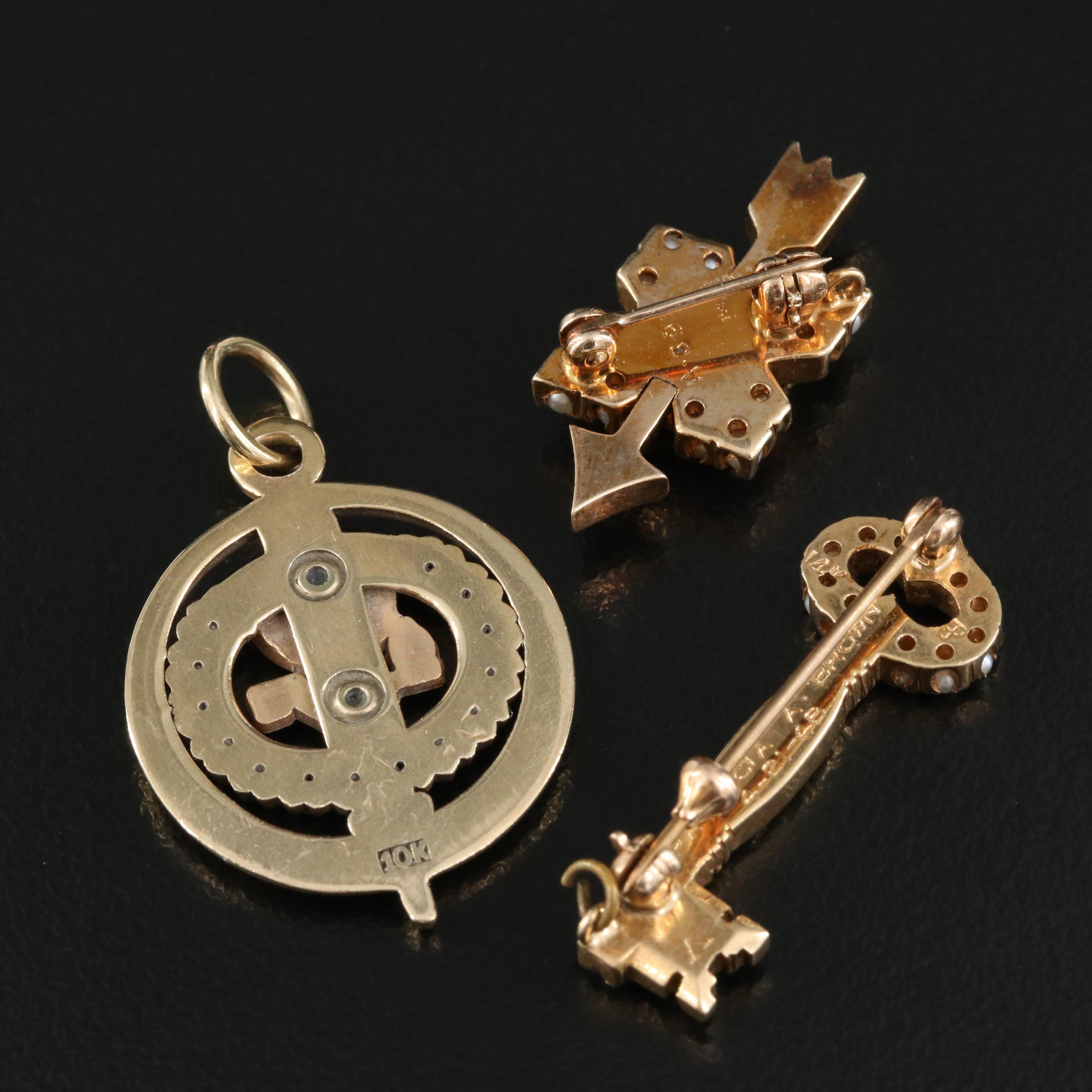 Vintage 10K and 14K Diamond, Pearl and Amethyst Fraternity and Sorority ...