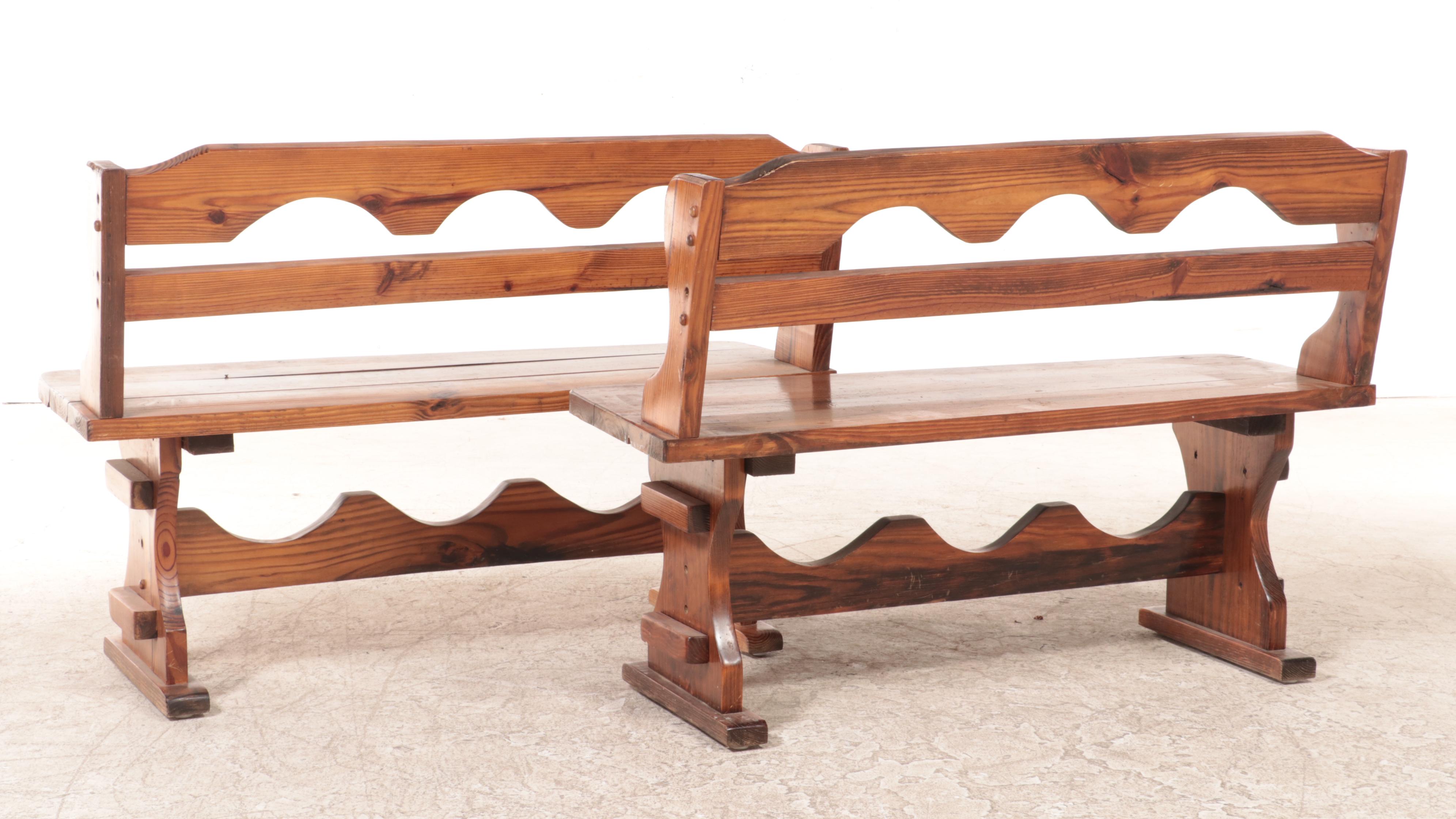 Pair of American Colonial Style Pine Benches, Mid to Late 20th Century ...