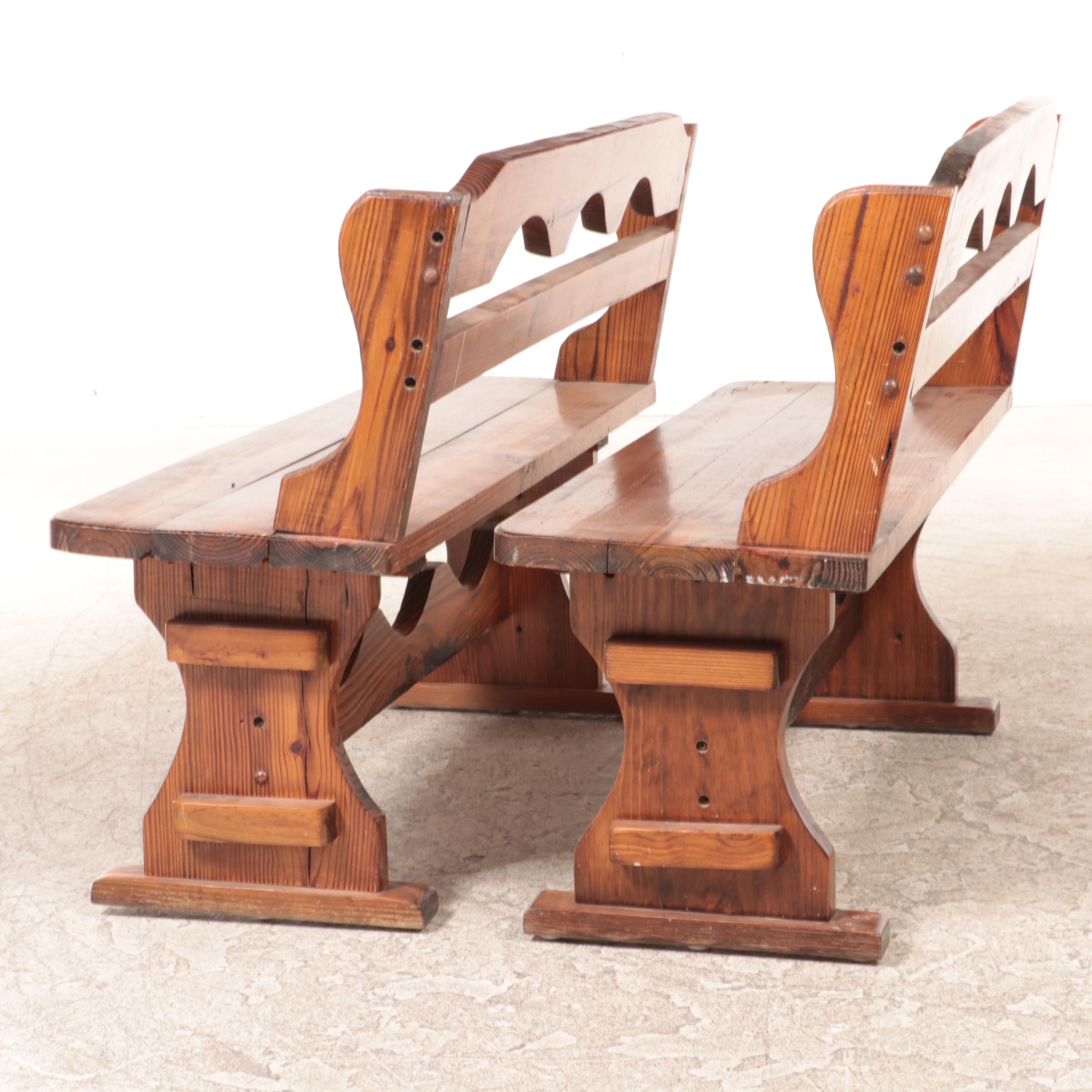 Pair of American Colonial Style Pine Benches, Mid to Late 20th Century ...