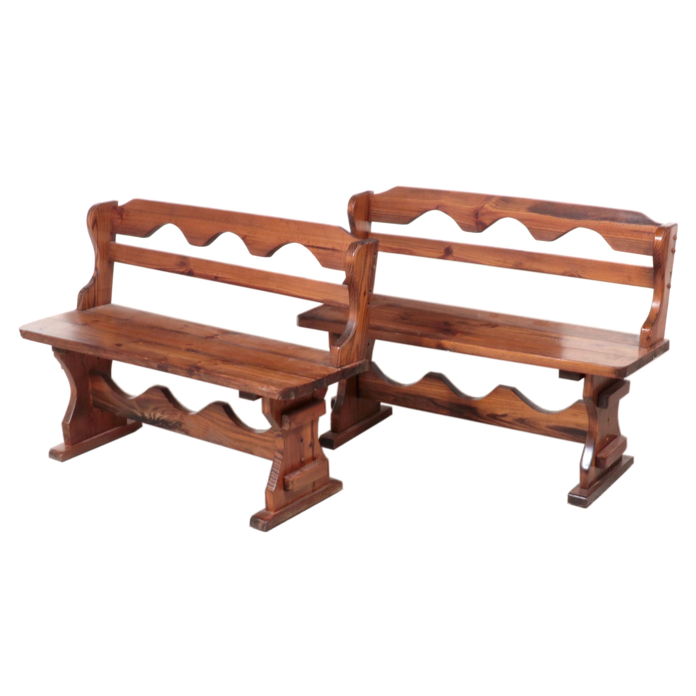 Pair of American Colonial Style Pine Benches, Mid to Late 20th Century ...