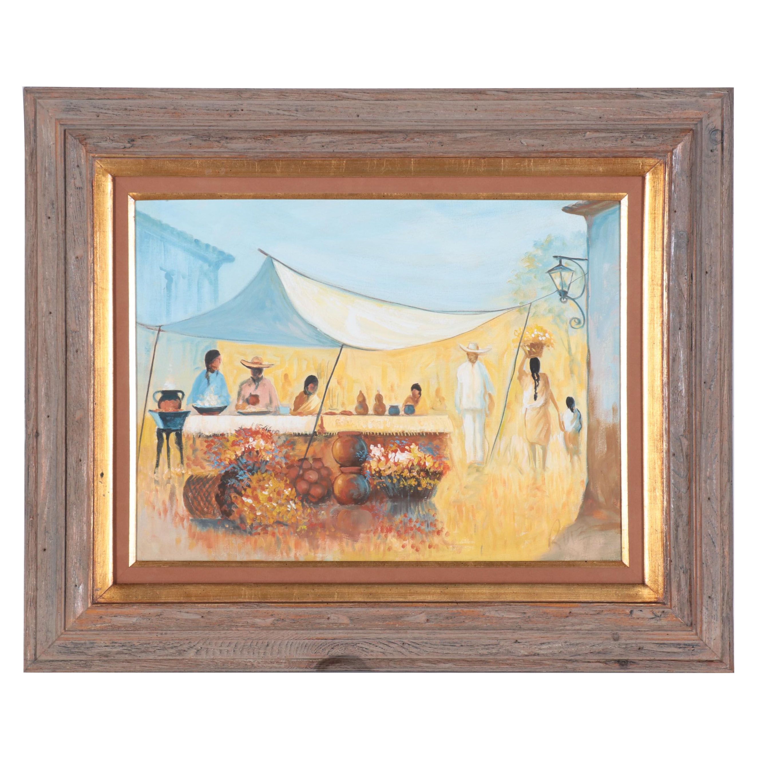 Manuel S. Ruiz Oil Painting "Saturday Flower Market" | EBTH