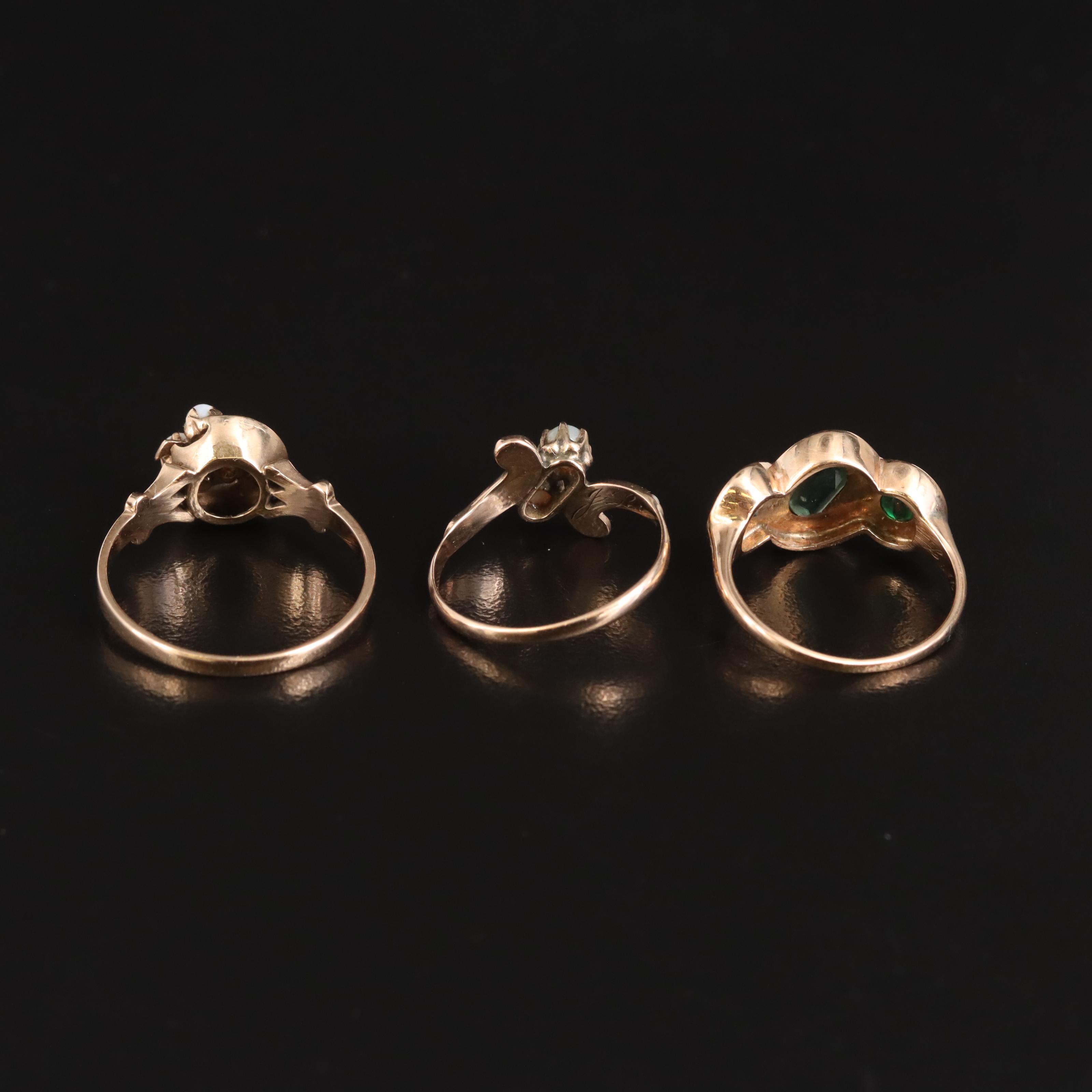 Victorian 10K Rings Including Pearls and Crescent Design | EBTH