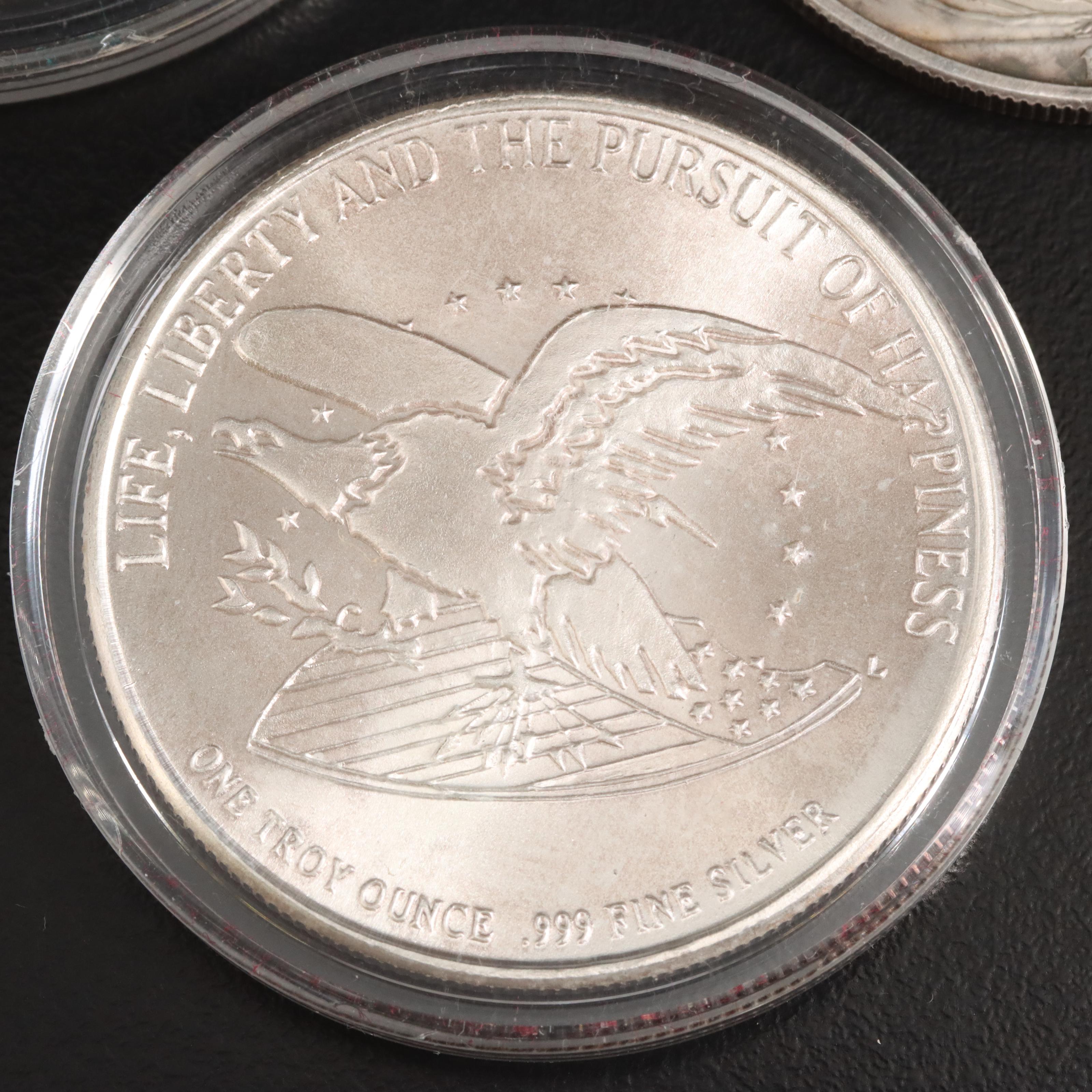 Two $1 American Silver Eagles and One Ounce Silver Round | EBTH