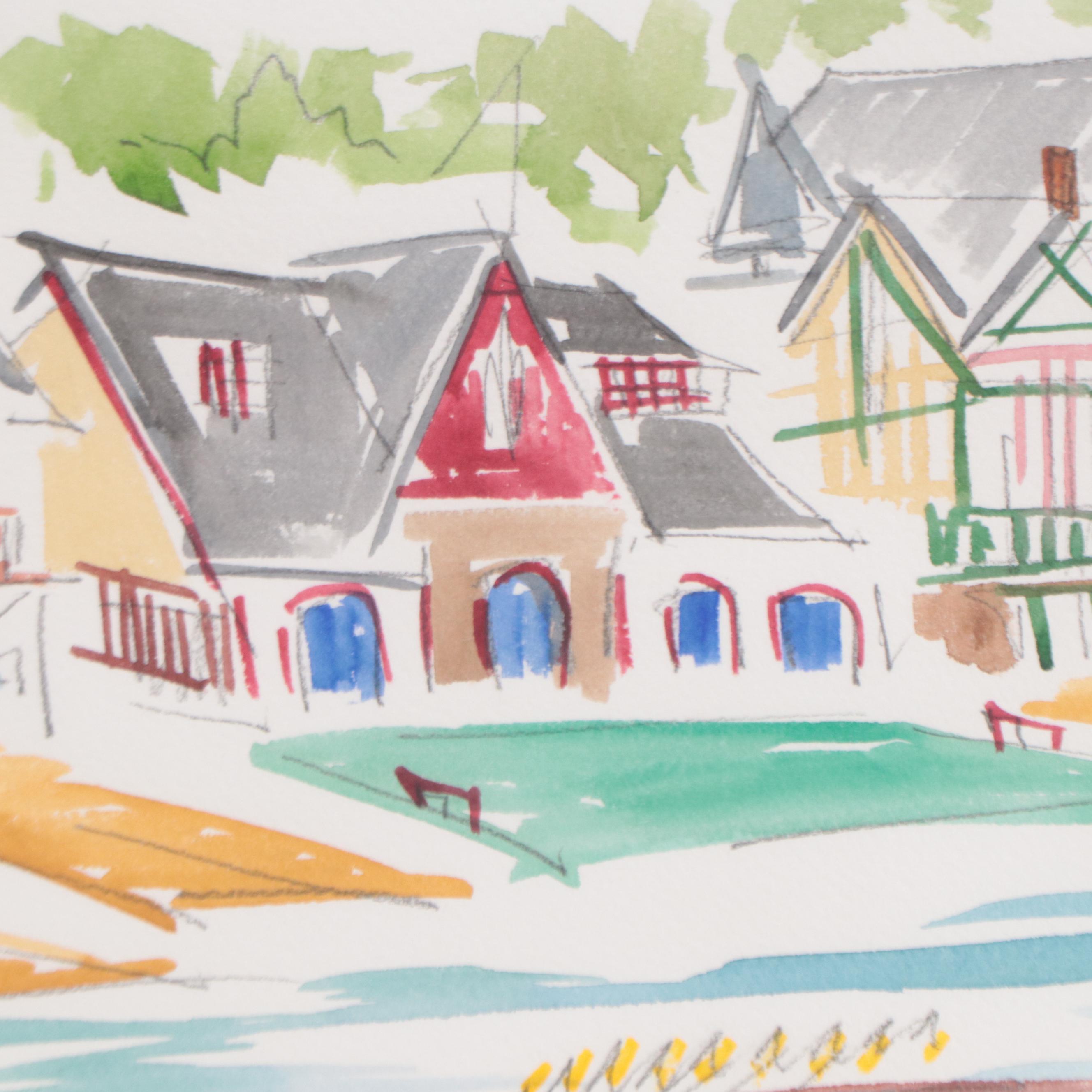 Joe Barker Watercolor Painting "Boat House Row," 2007 | EBTH