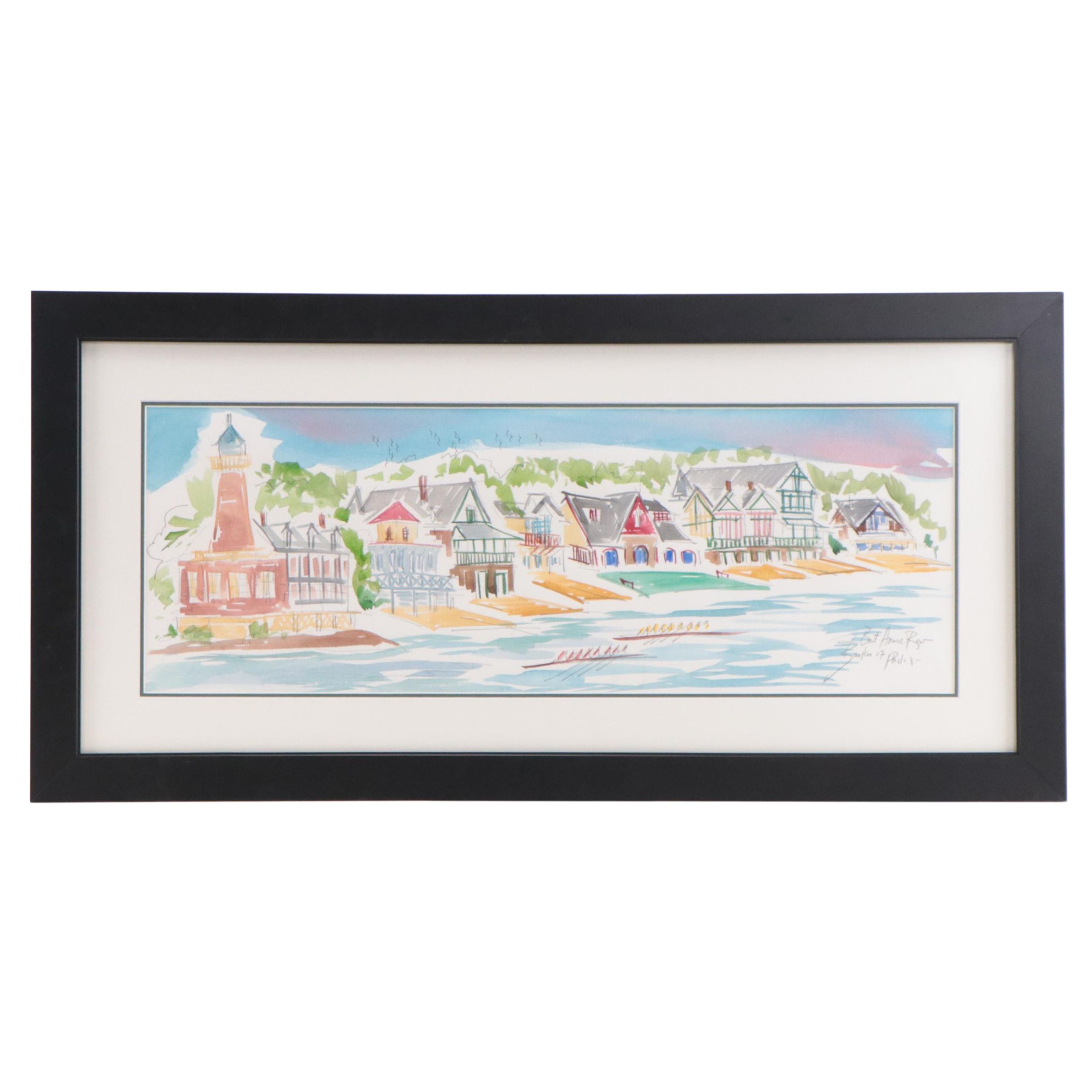 Joe Barker Watercolor Painting "Boat House Row," 2007 | EBTH