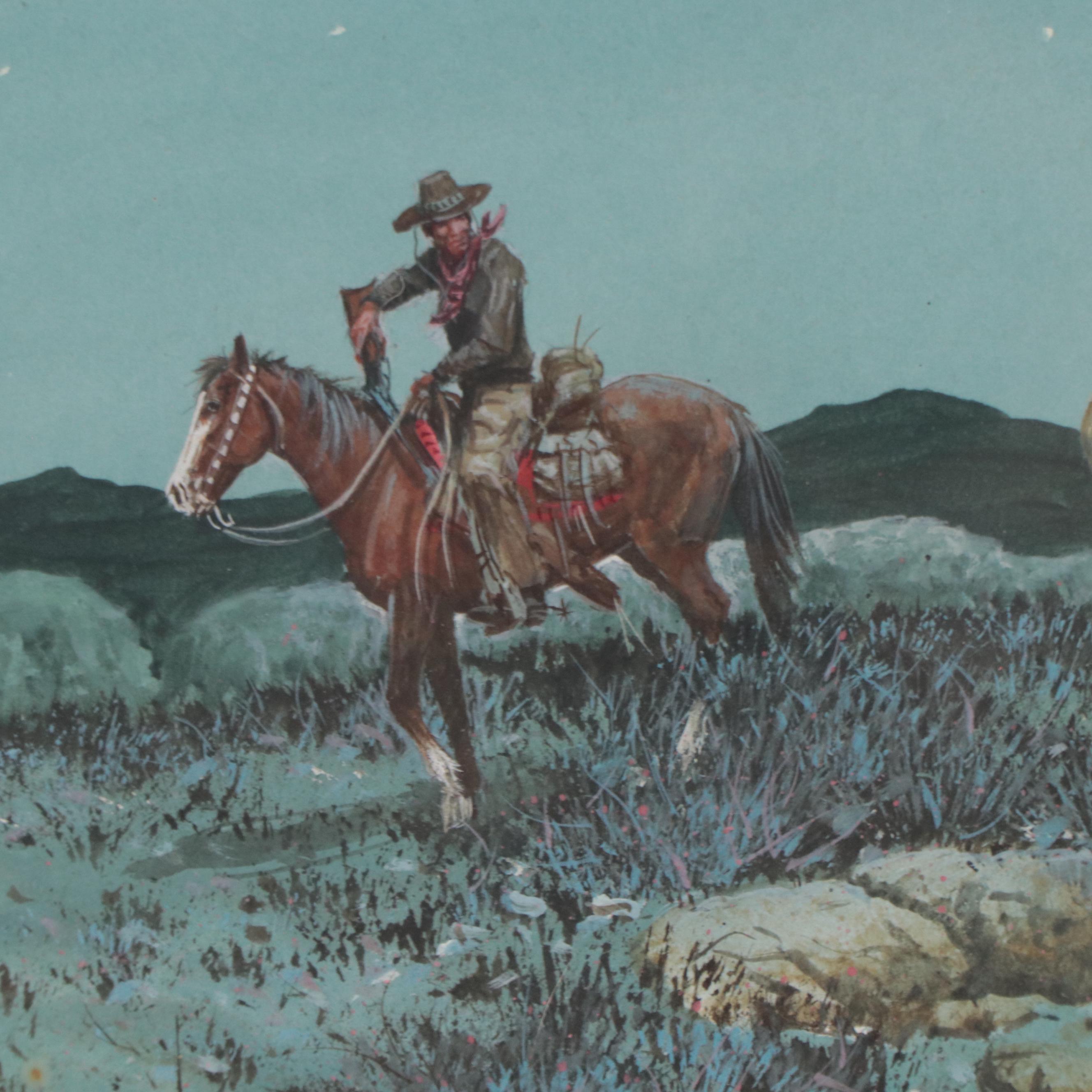 Austin Deuel Nocturne Desert Landscape Gouache Painting | EBTH