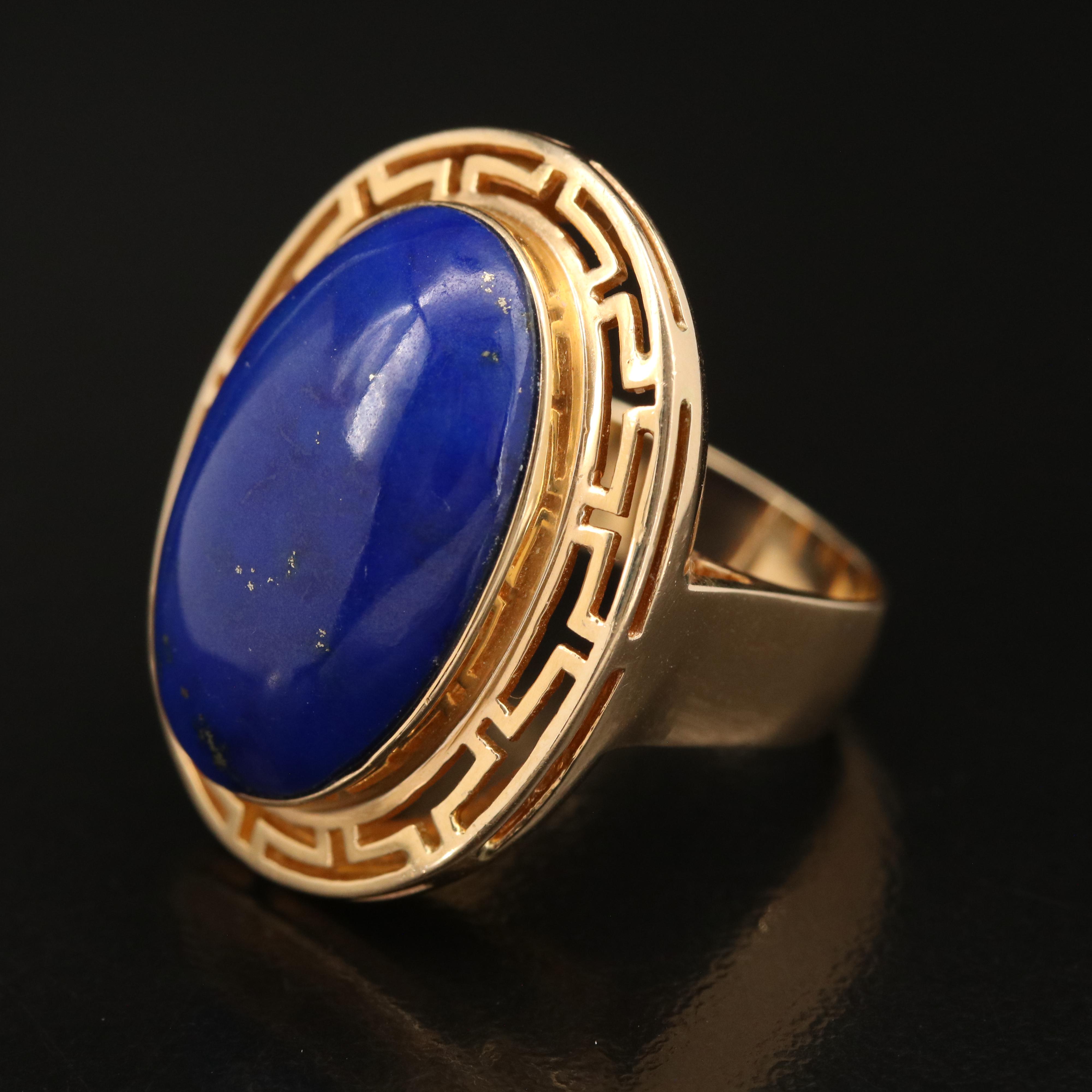 14K Lapis Lazuli Greek Key Motif Ring | EBTH