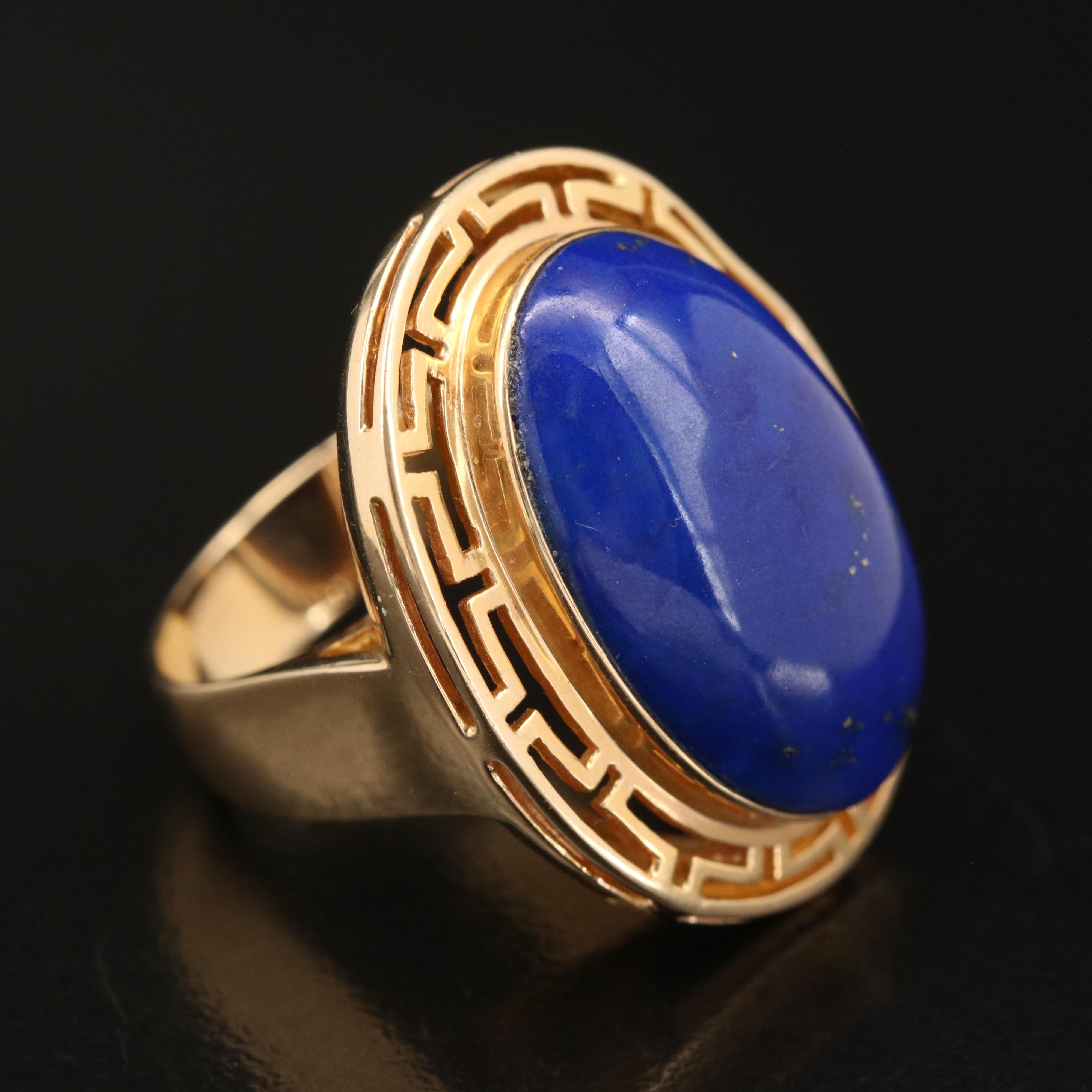 14K Lapis Lazuli Greek Key Motif Ring | EBTH