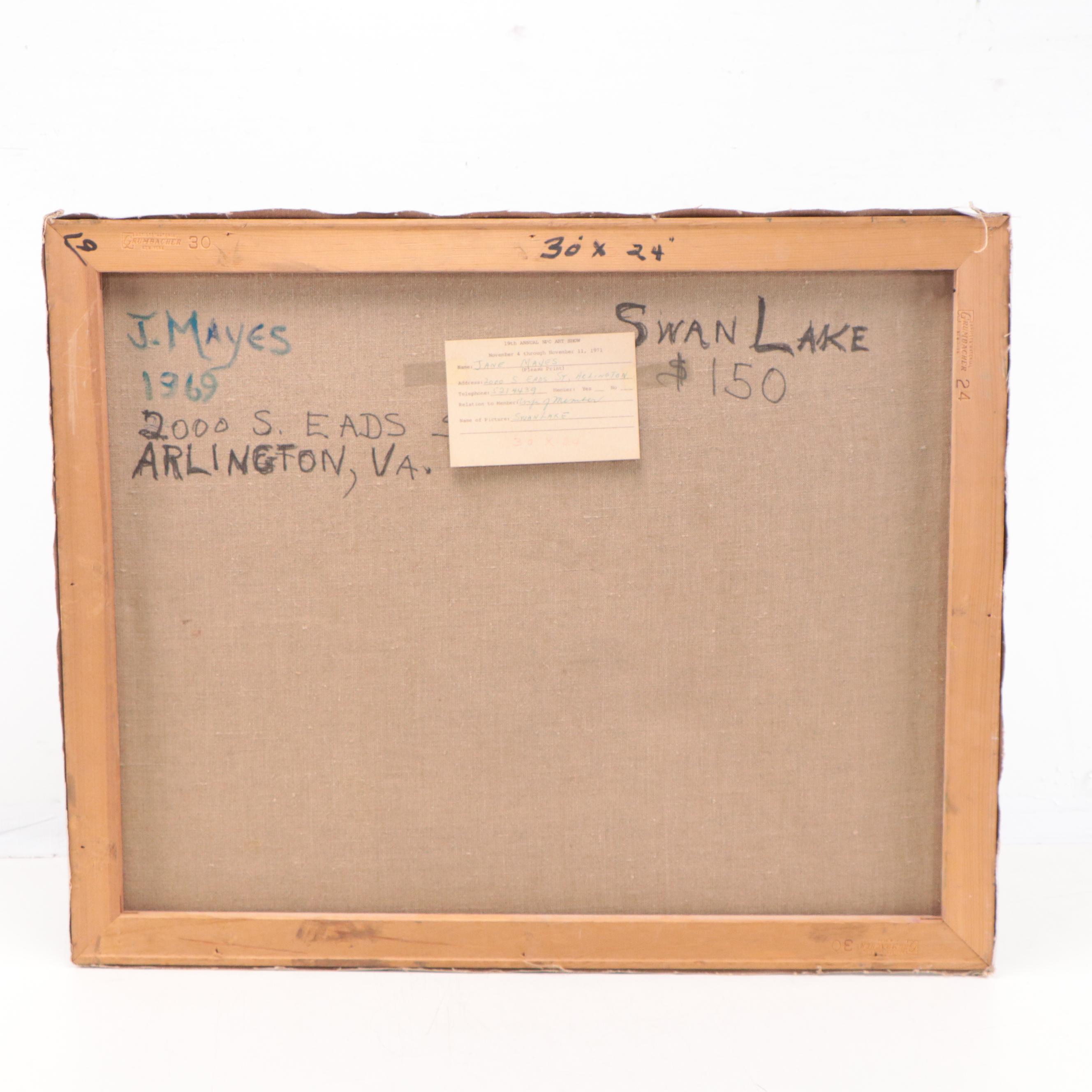 Jane Mayes Oil Painting "Swan Lake," 1969 | EBTH