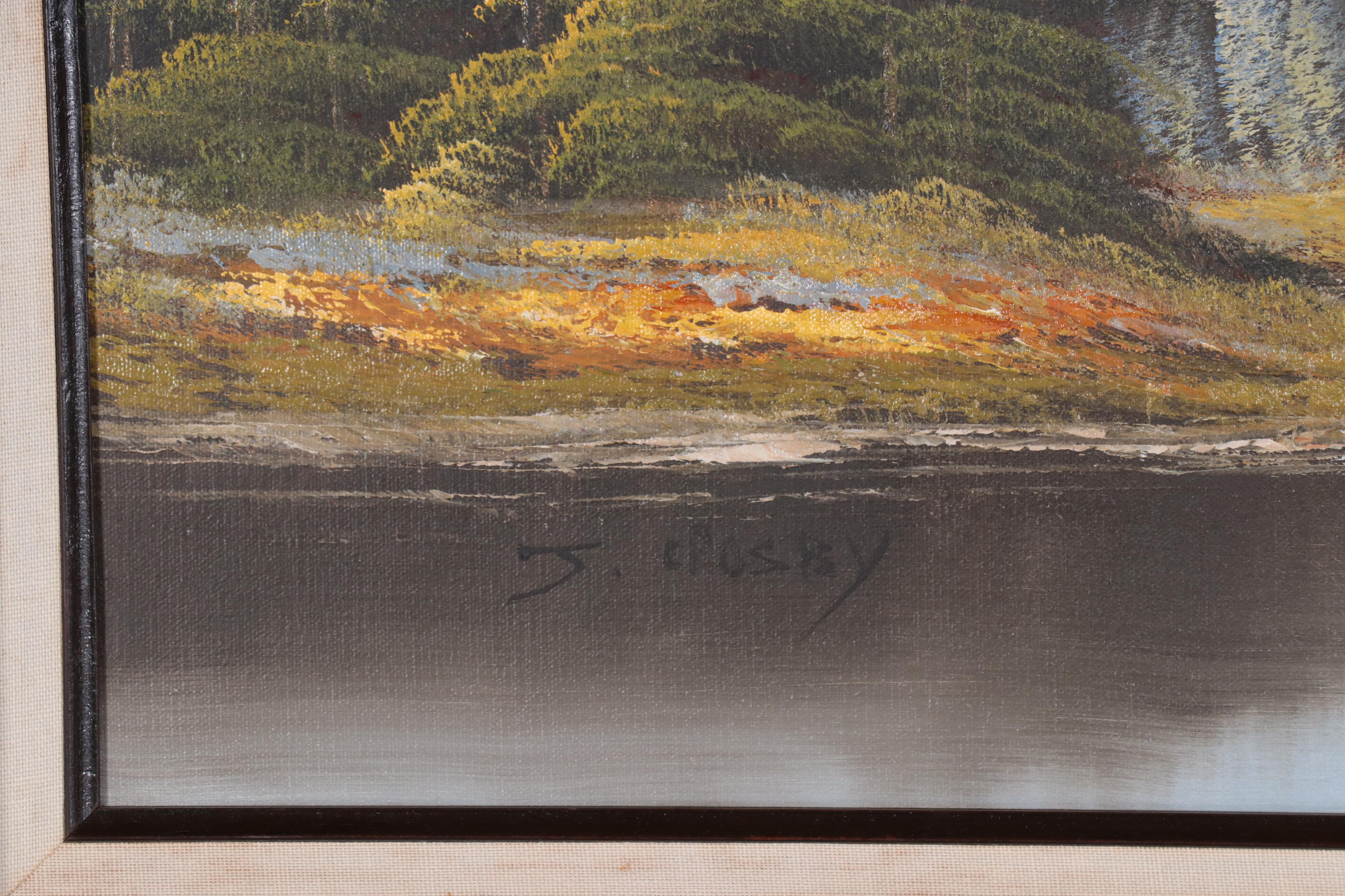 J. Crosby Landscape Oil Painting of Forest and Distant Mountains, 21st ...