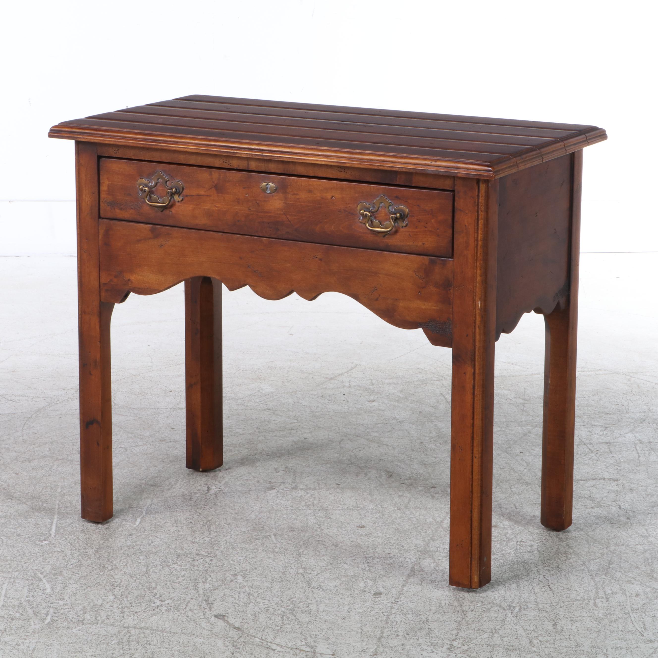Century Colonial Style Side Table with Drawer and Caned Armchair | EBTH