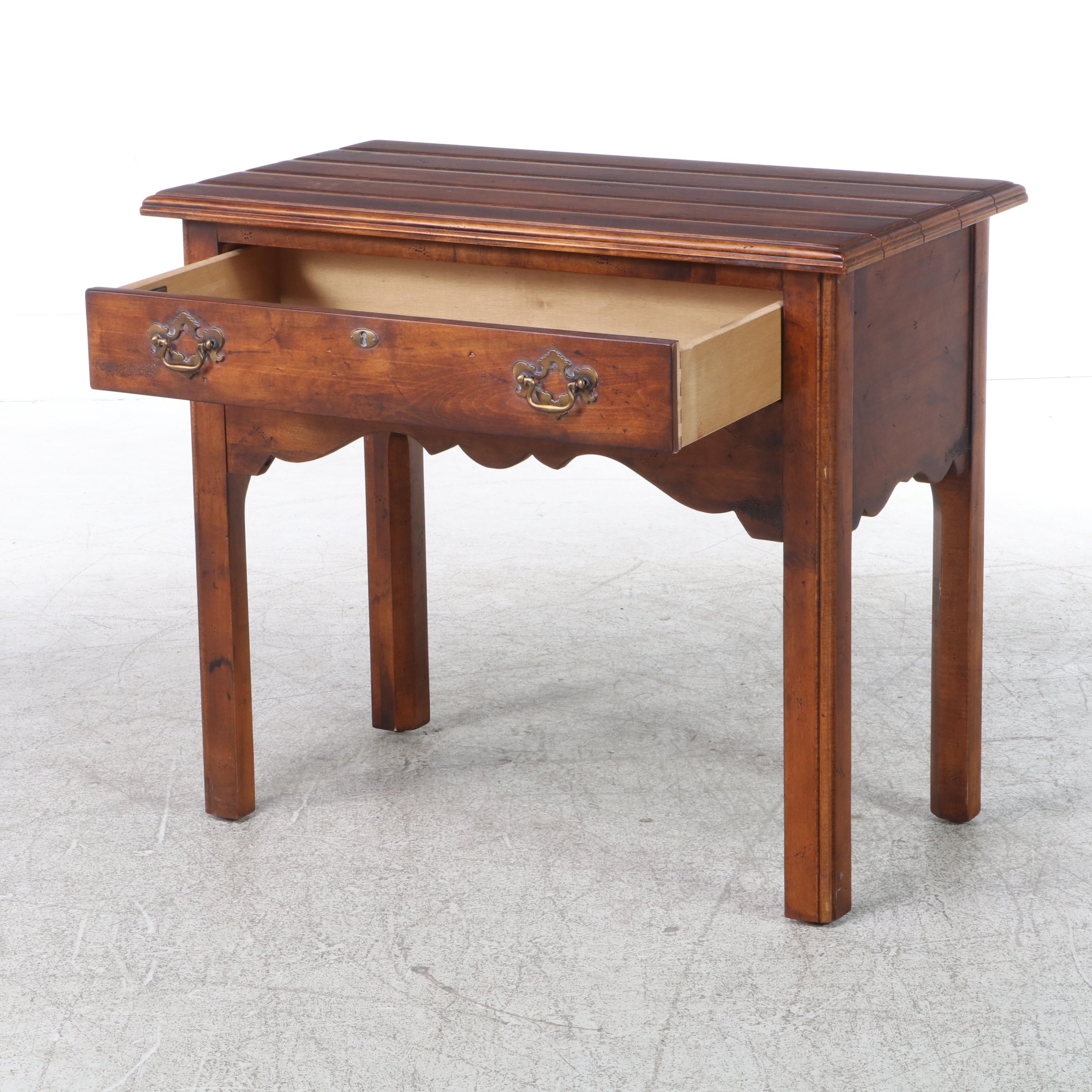 Century Colonial Style Side Table with Drawer and Caned Armchair | EBTH