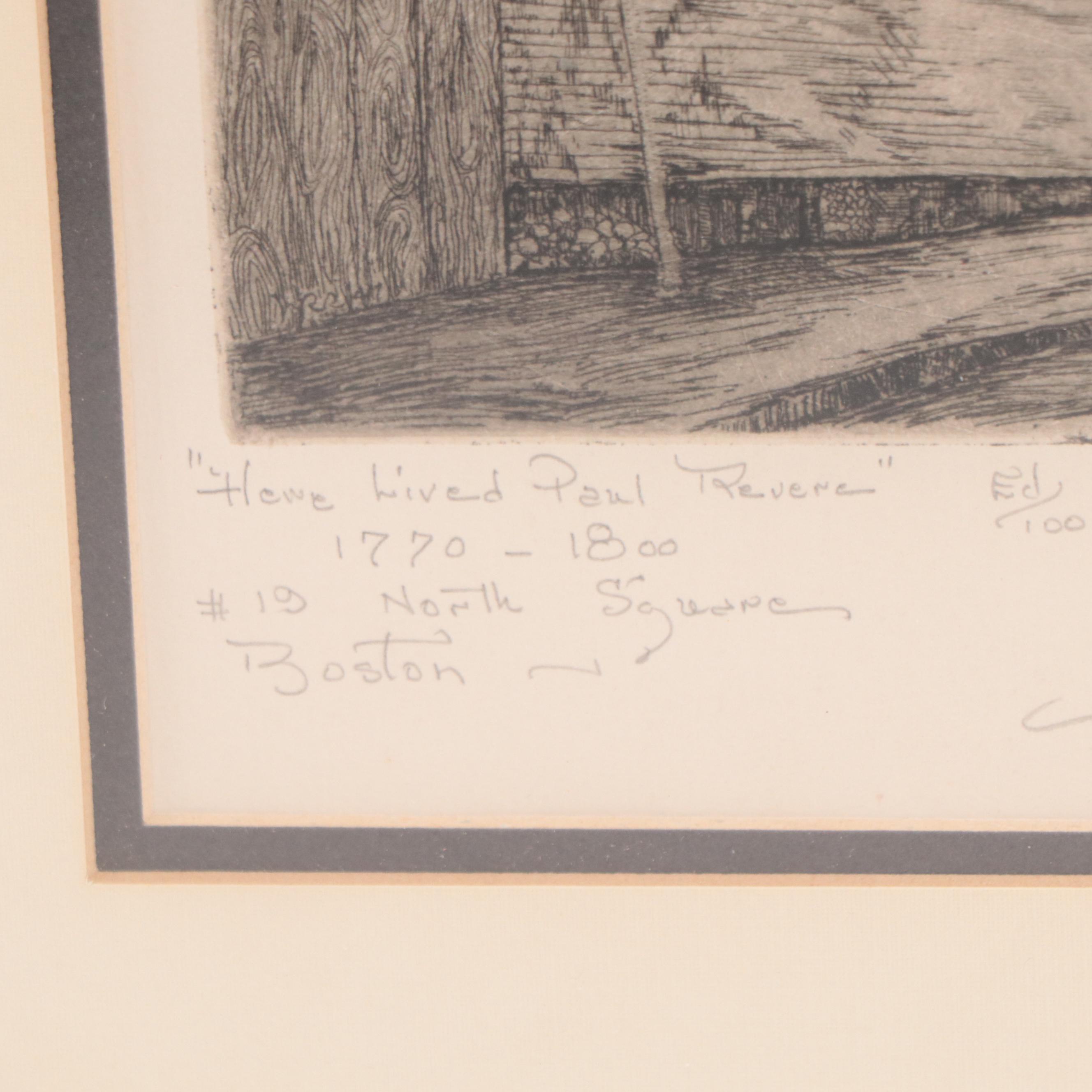 Willie Lucille Reed Rowe Etching "Here Lived Paul Revere," 1976 | EBTH