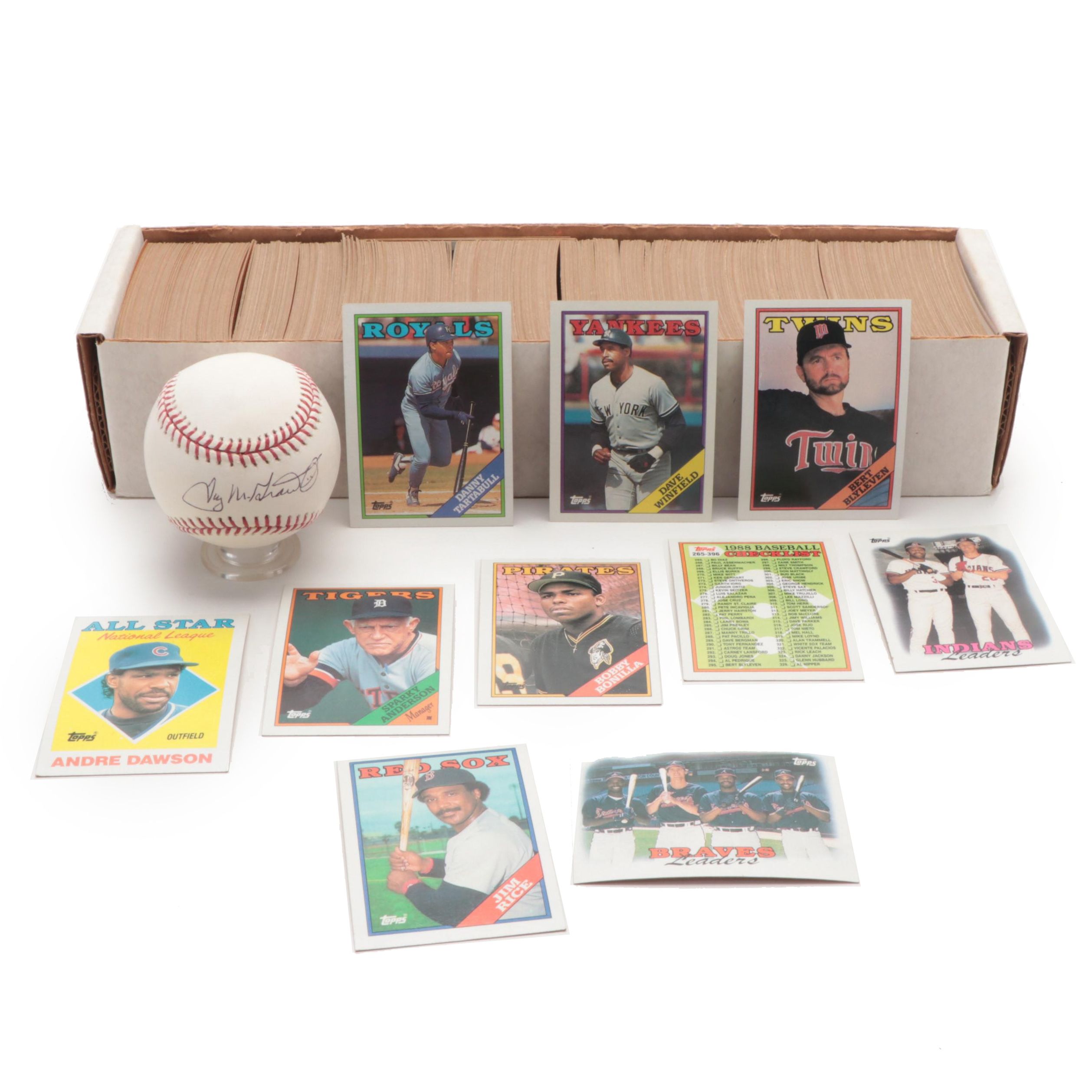 Tug McGraw Signed Rawlings Baseball with 1988 Topps Baseball Cards | EBTH