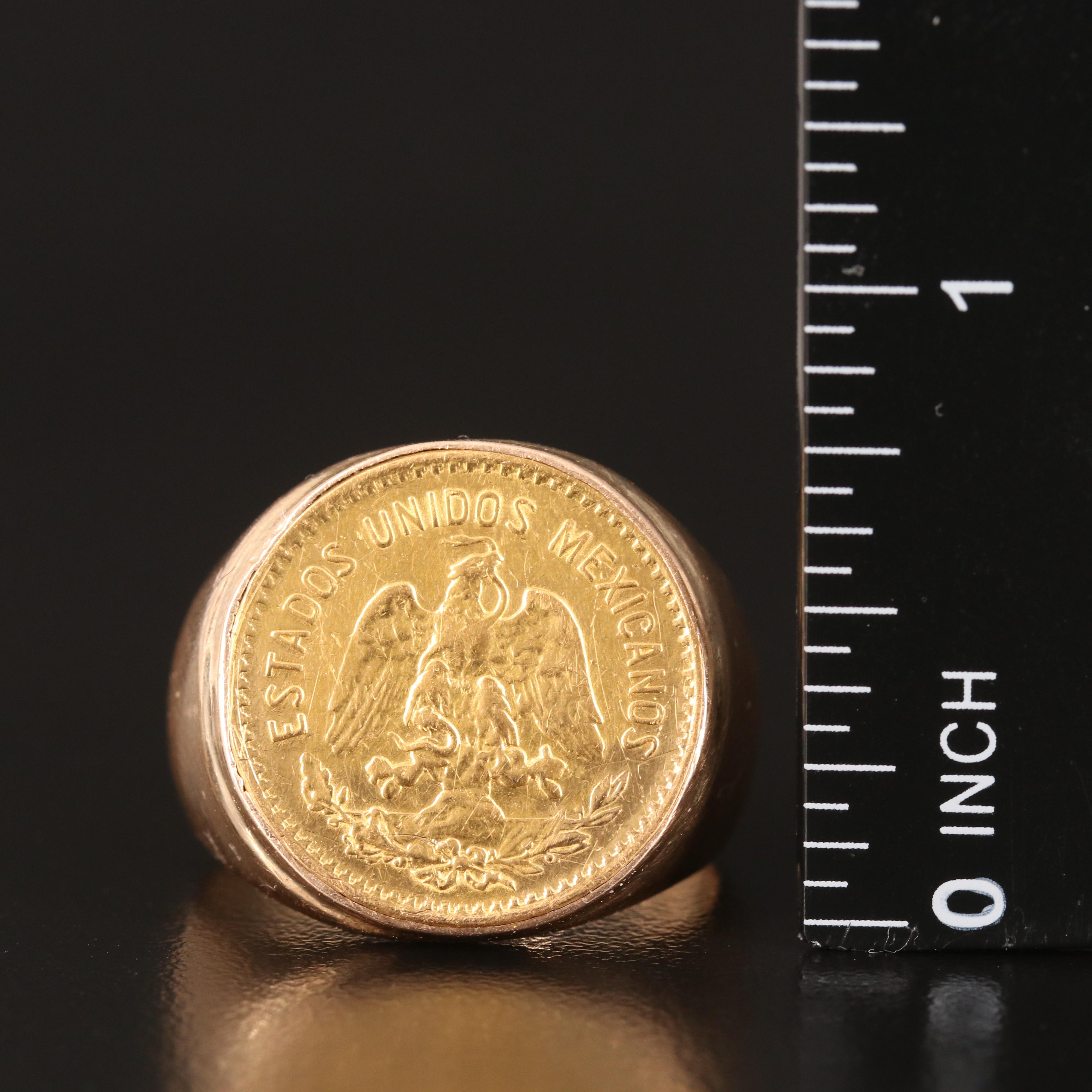 14K Ring with 1955 Mexican Cinco Pesos Gold Coin | EBTH