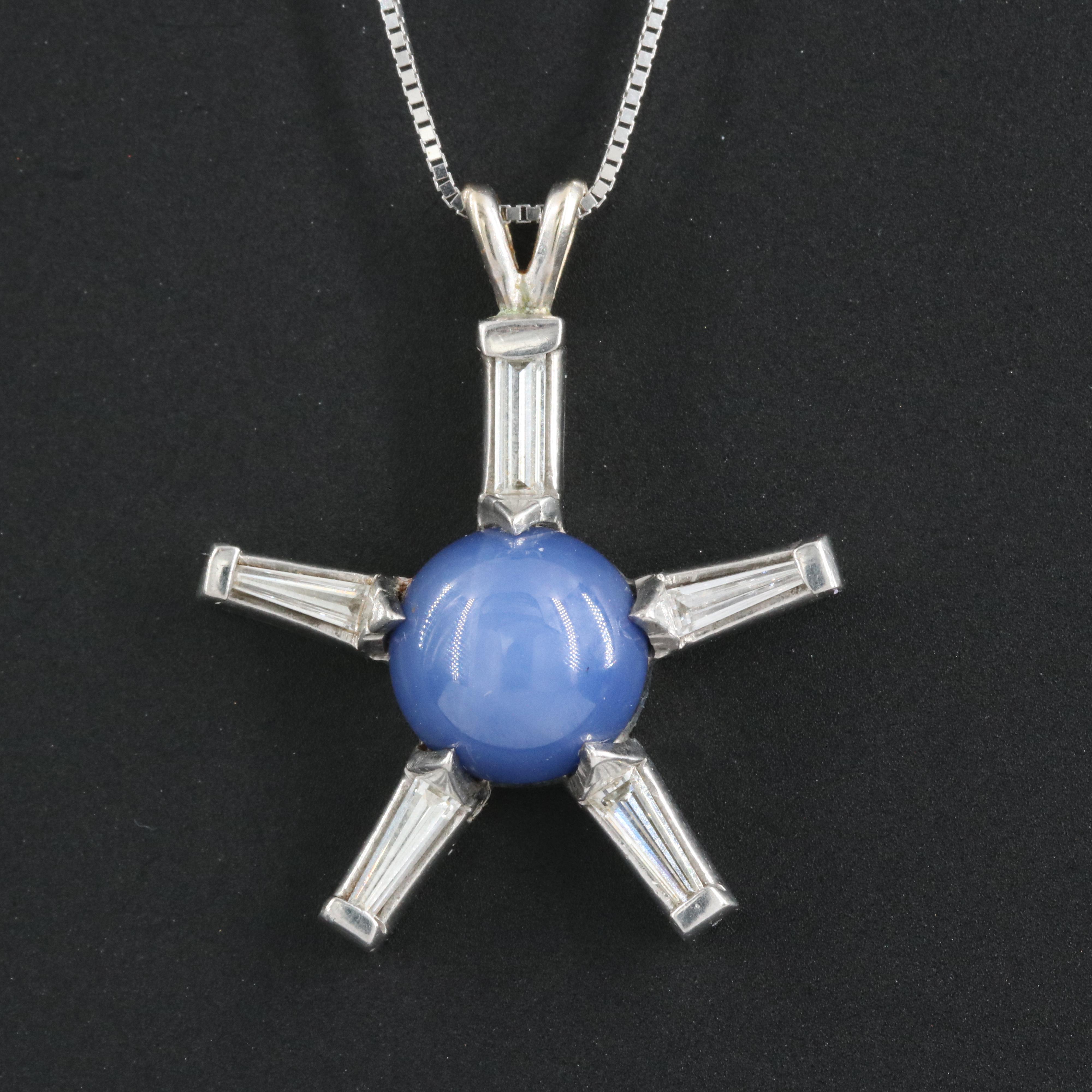 Vintage Linde Palladium Star Sapphire and Diamond Pendant on 10K Box ...