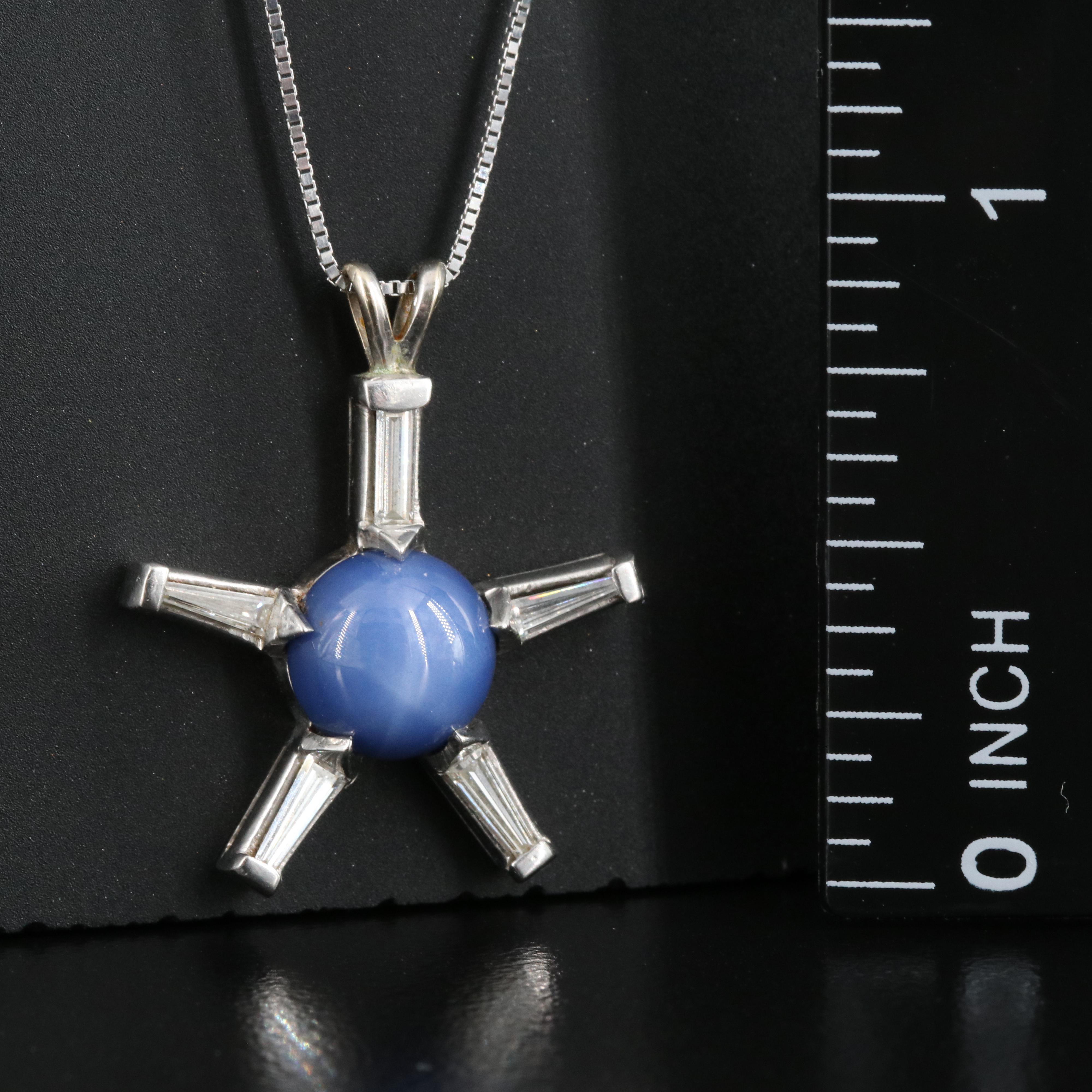 Vintage Linde Palladium Star Sapphire and Diamond Pendant on 10K Box ...