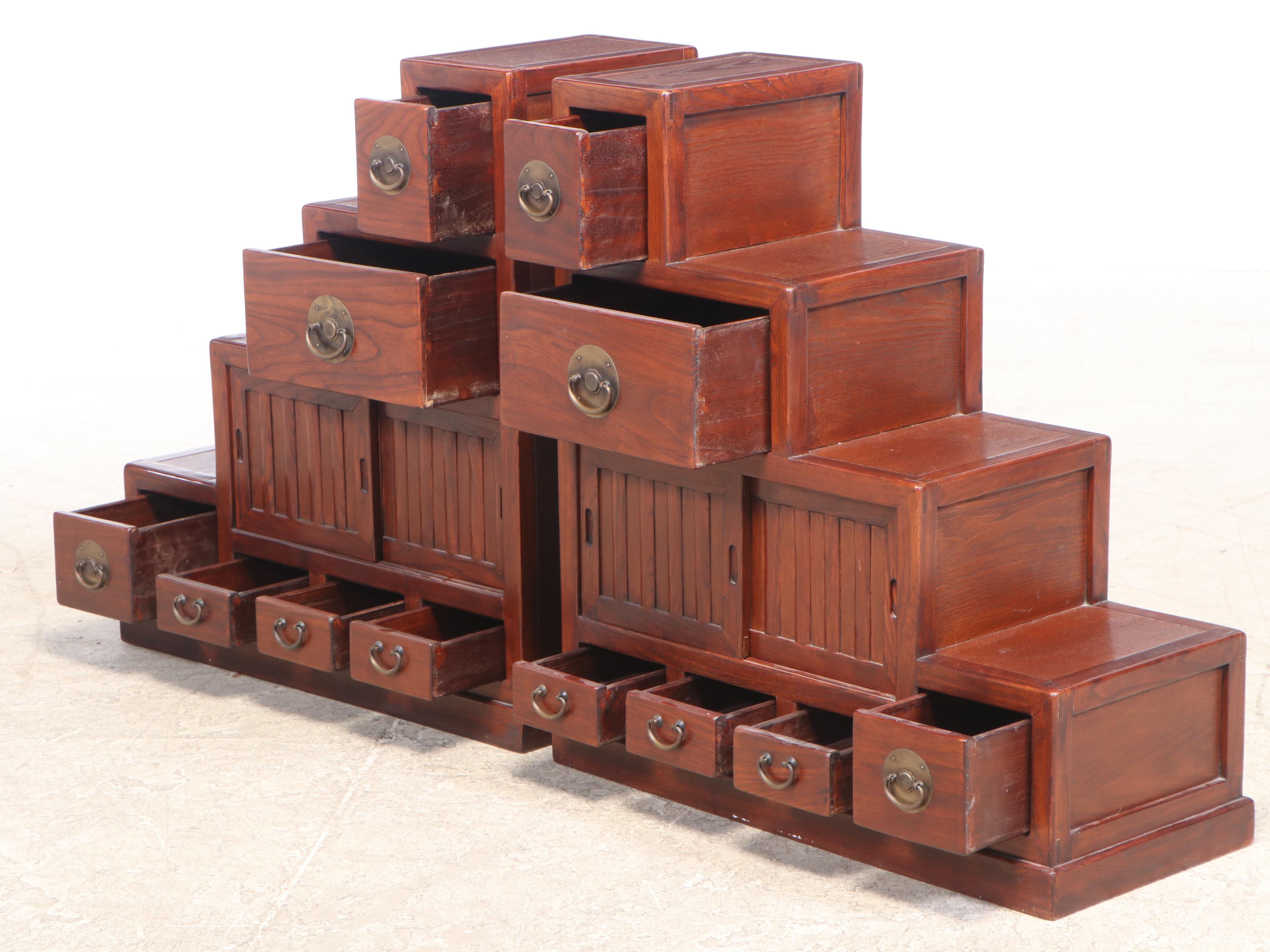 Two Japanese Elm Four-Step Tansu Chests | EBTH