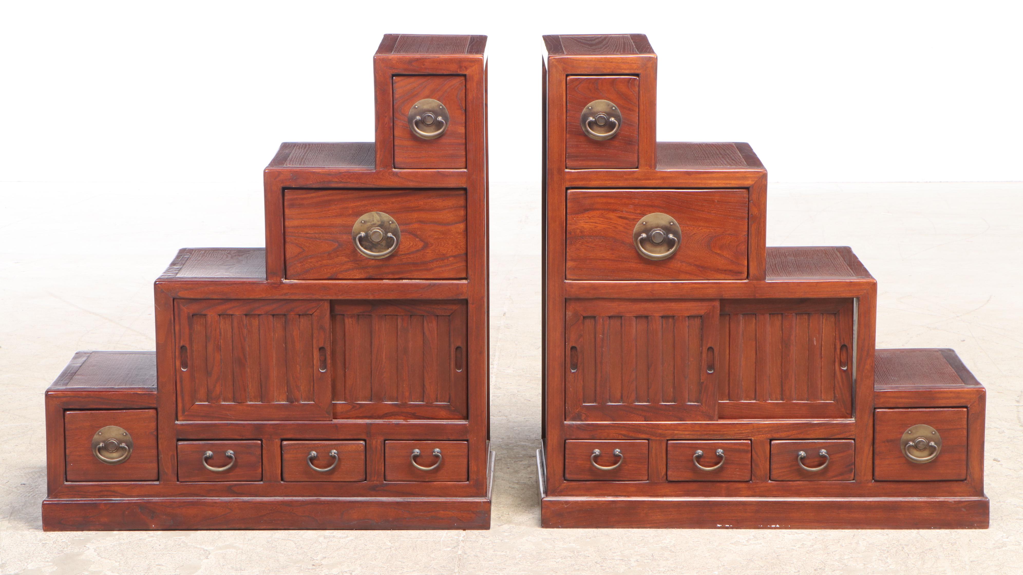 Two Japanese Elm Four-Step Tansu Chests | EBTH