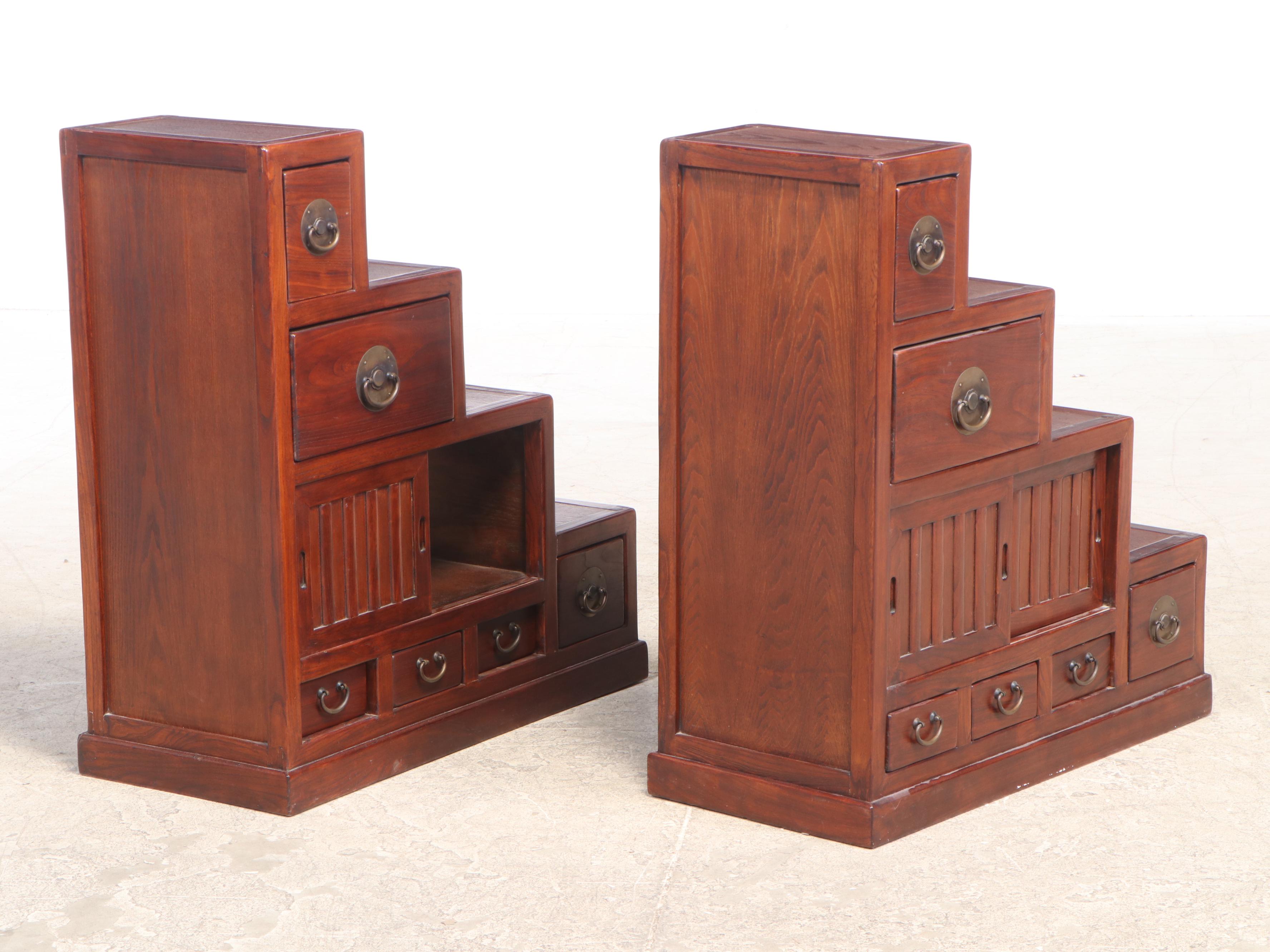 Two Japanese Elm Four-Step Tansu Chests | EBTH