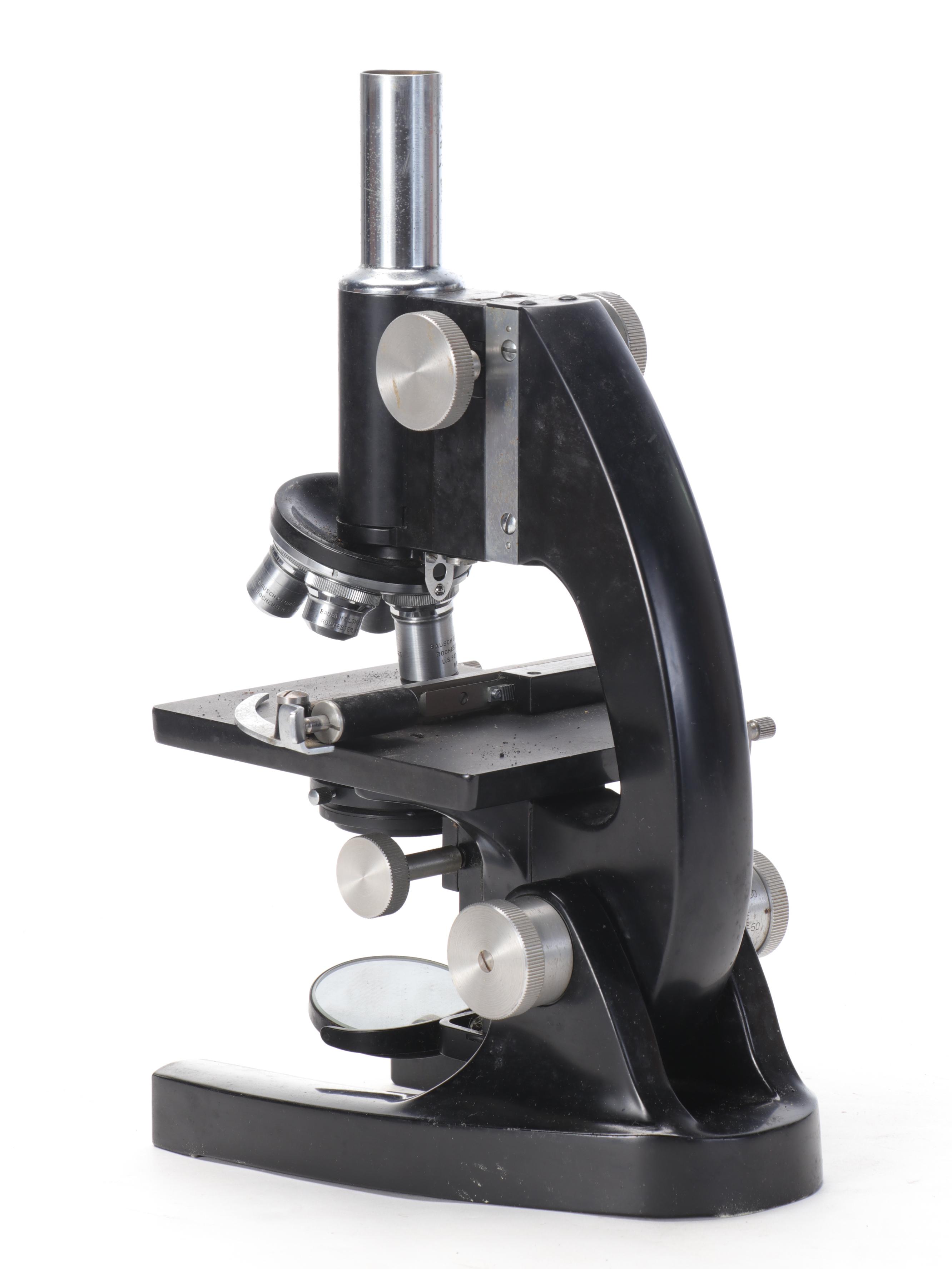 Bausch and Lomb Microscope with Specimen Slides and Wooden Crate | EBTH