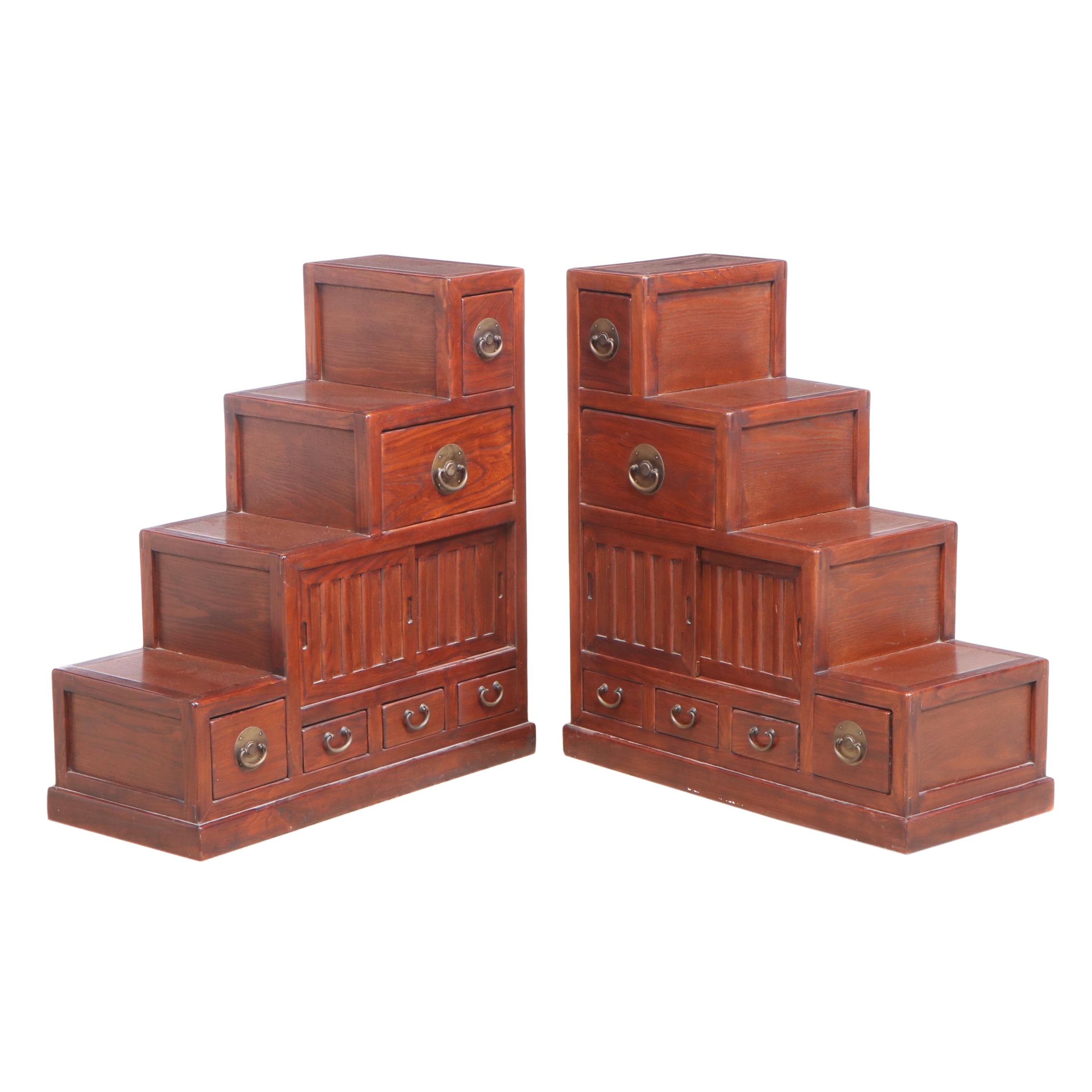 Two Japanese Elm Four-Step Tansu Chests | EBTH