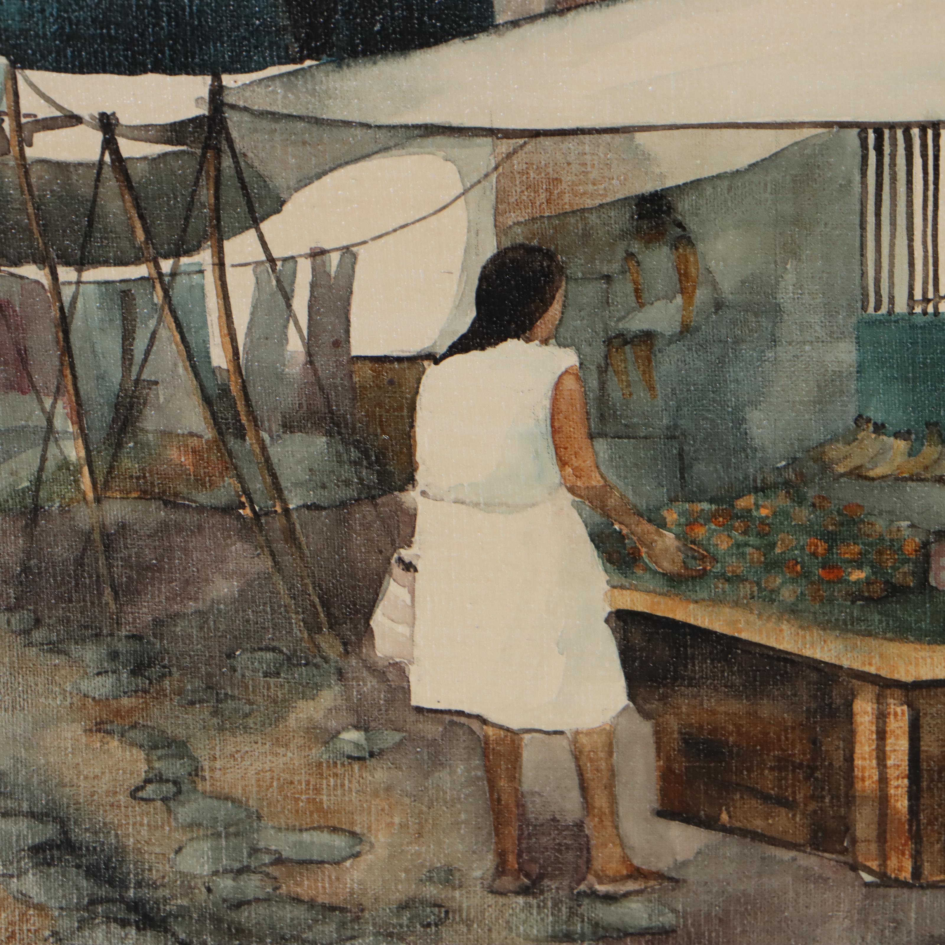 Juan Ramírez Garcia Mexican Market Scene Watercolor Painting | EBTH