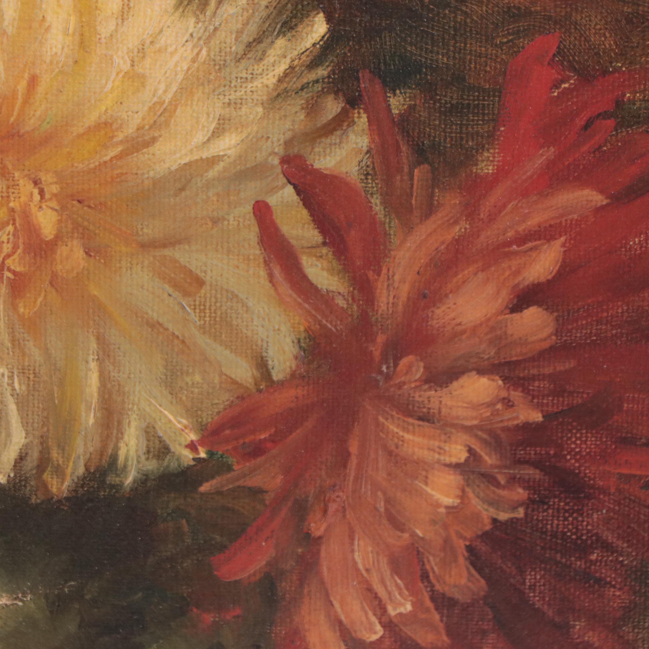 Floral Still Life Oil Painting of Chrysanthemums | EBTH