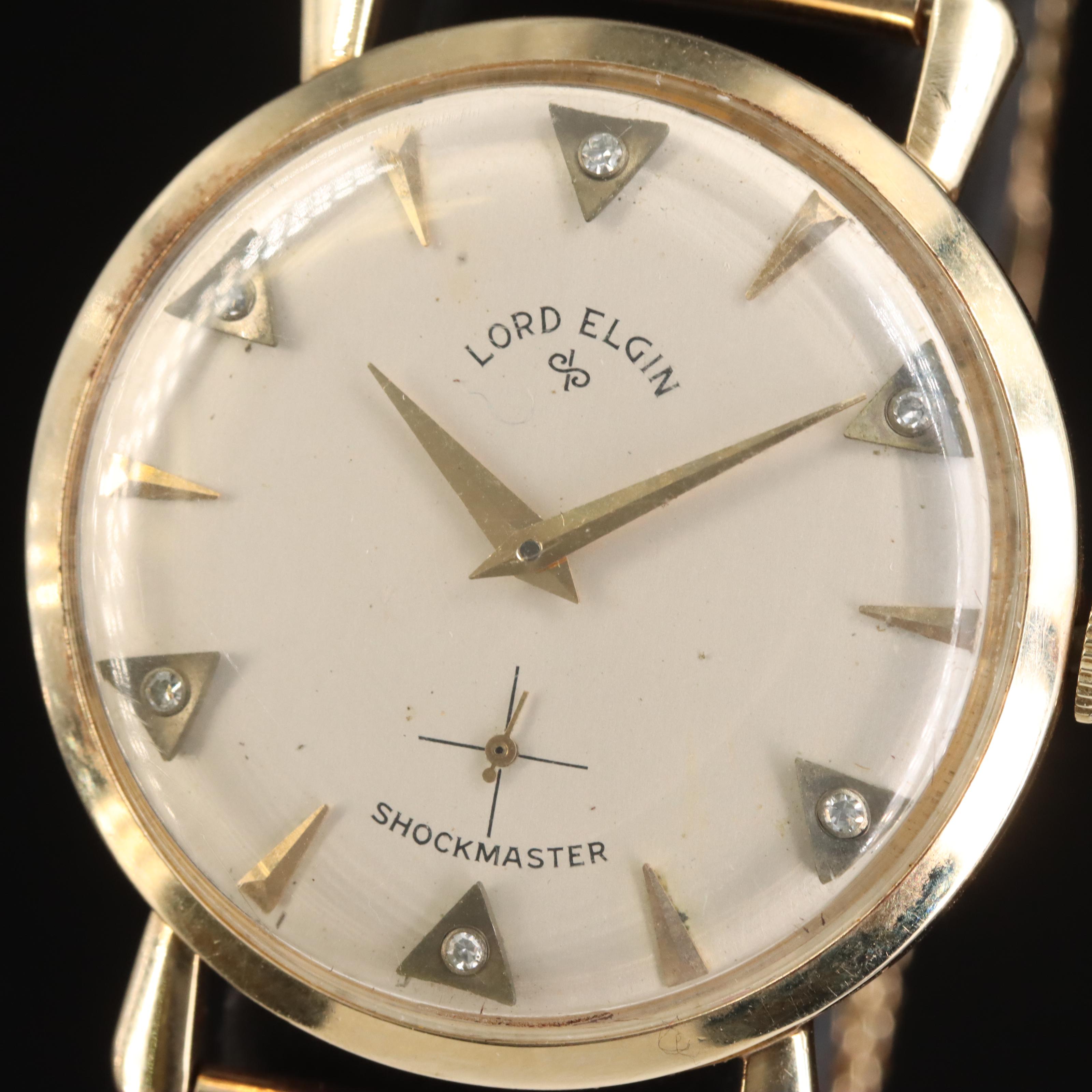 14K Lord Elgin Shockmaster Diamond Dial Wristwatch | EBTH