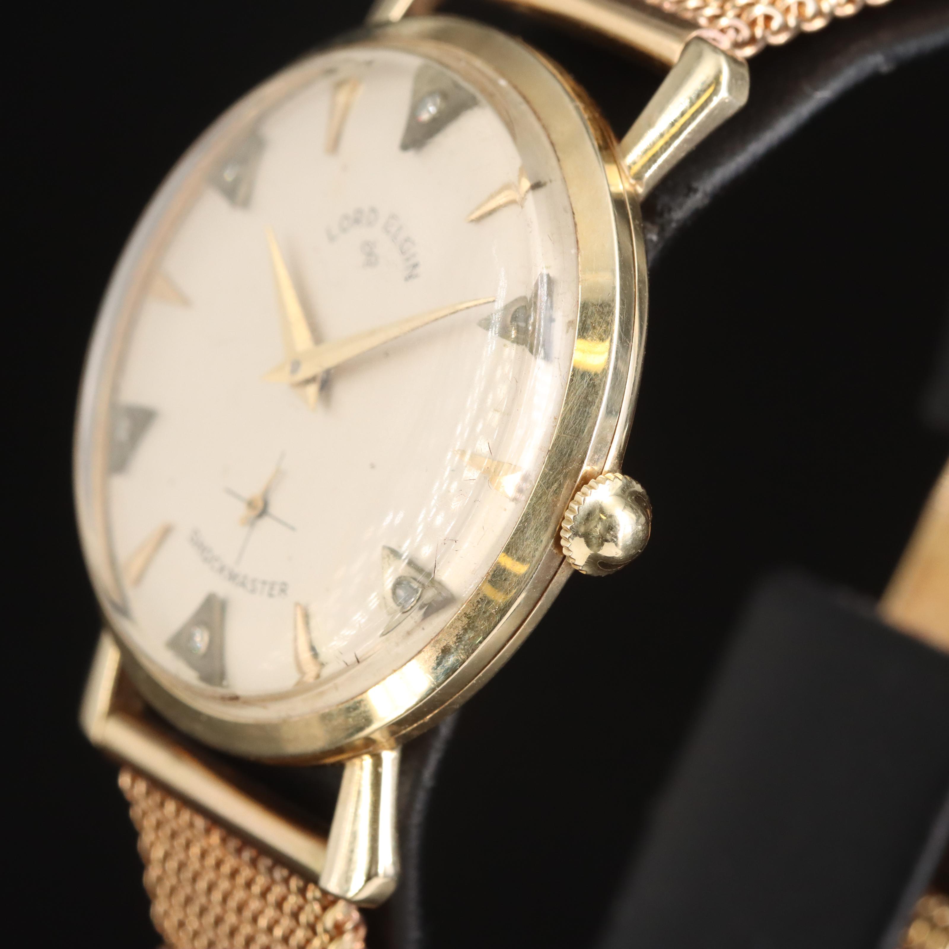 14K Lord Elgin Shockmaster Diamond Dial Wristwatch | EBTH