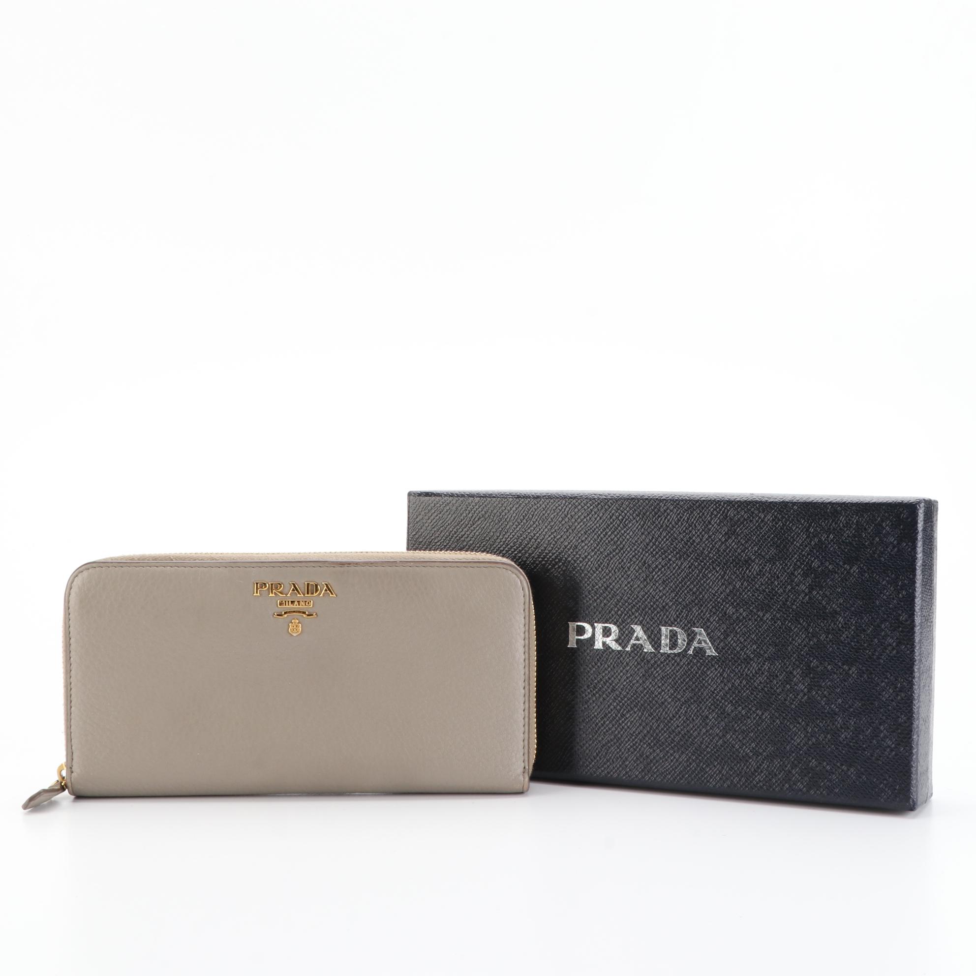 Prada Zip Around Wallet in Grained Leather with Box | EBTH