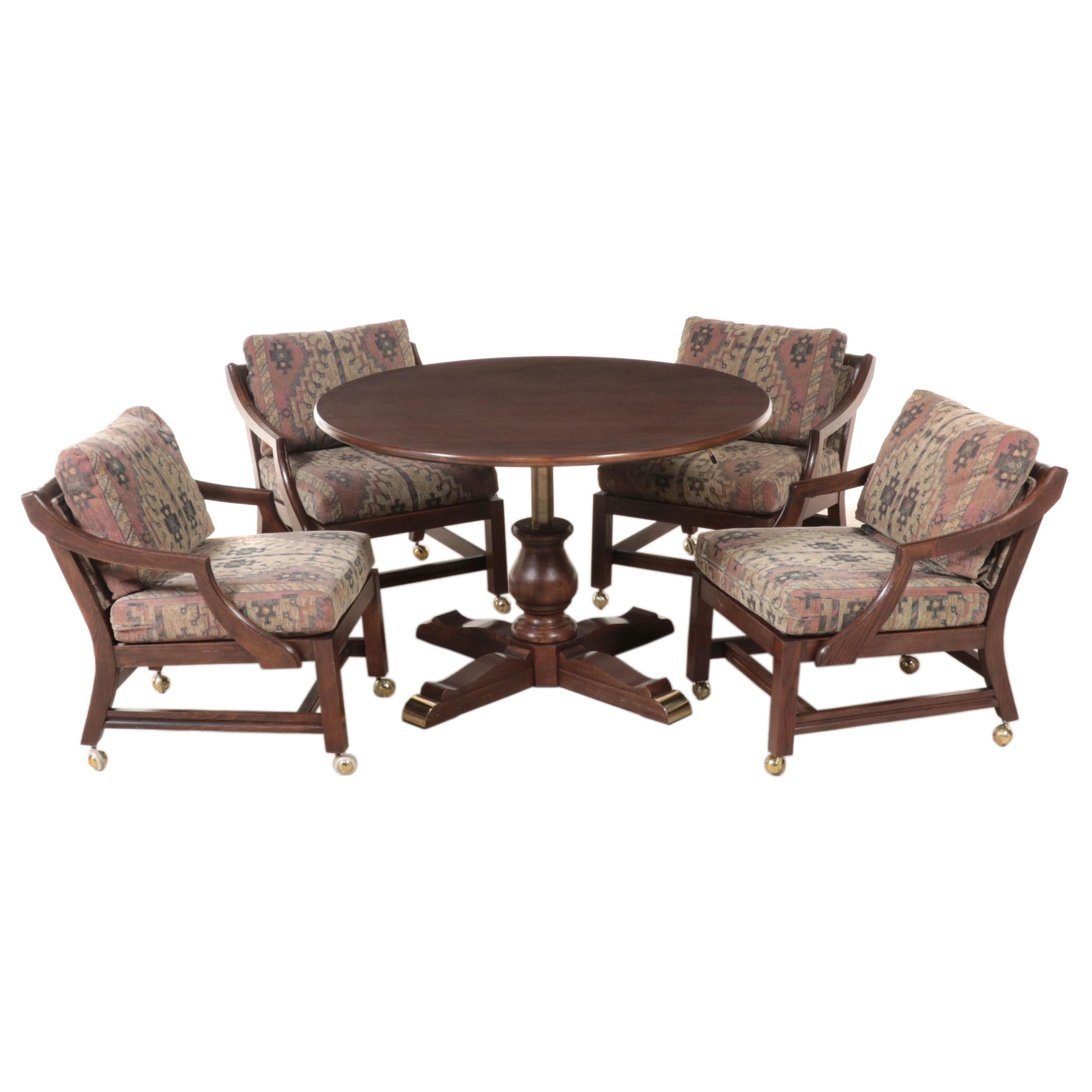 Adjustable-Height Oak Games Table with Four Armchairs on Casters | EBTH