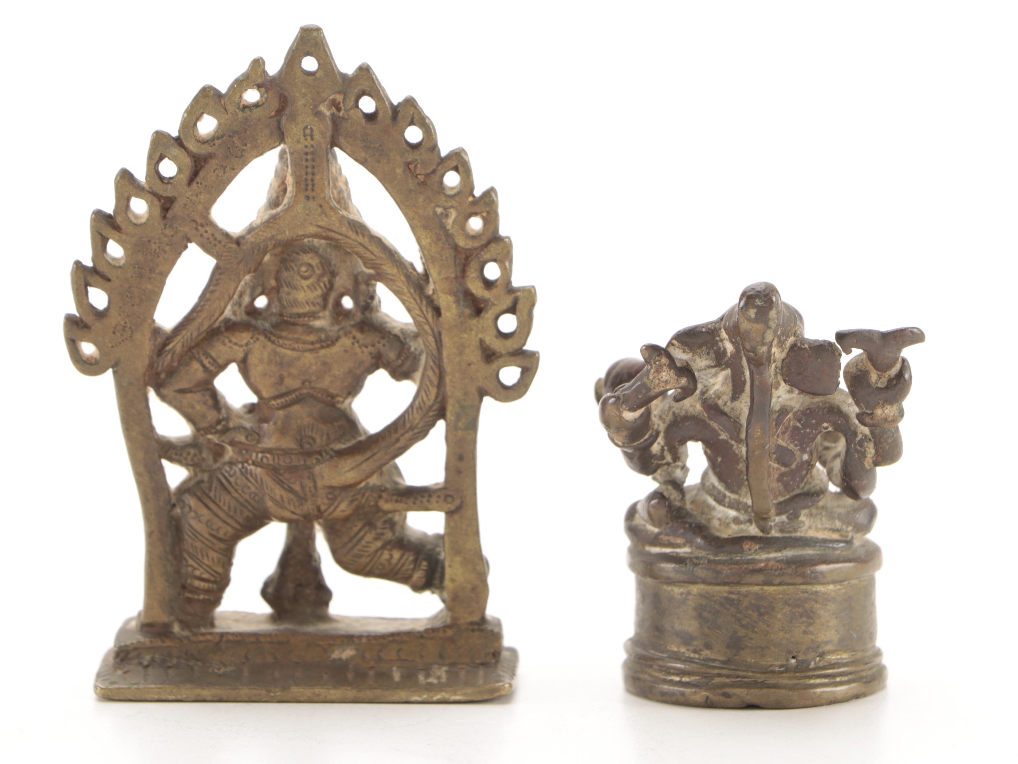 Southeast Asian Cast Brass Hindu Lord Ganesha and Lord Hanuman Figure ...