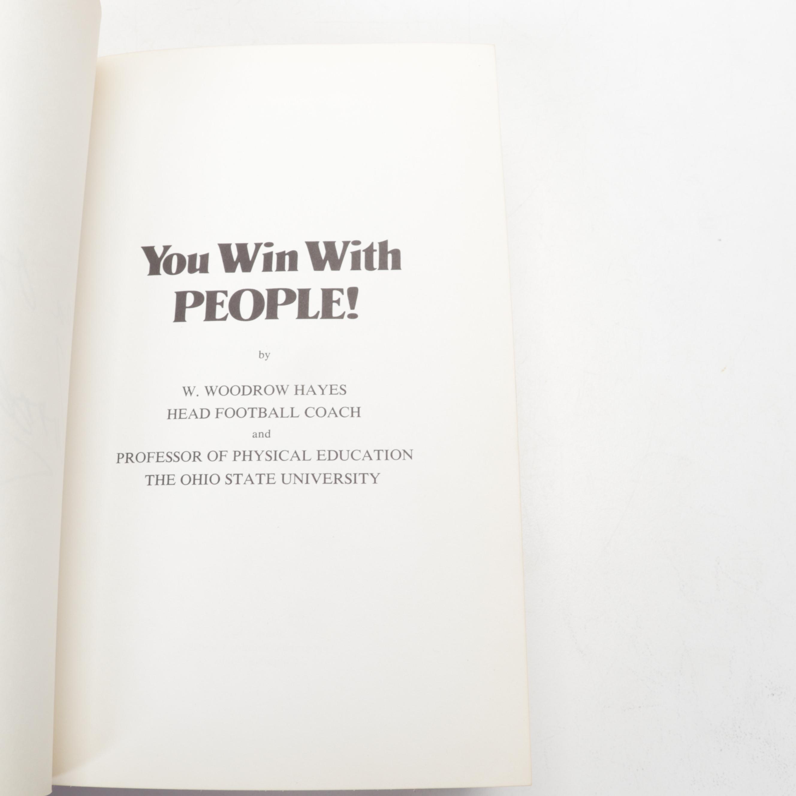 OSU Woody Hayes Signed "You Win with People" Book, Signed Hat, Football ...