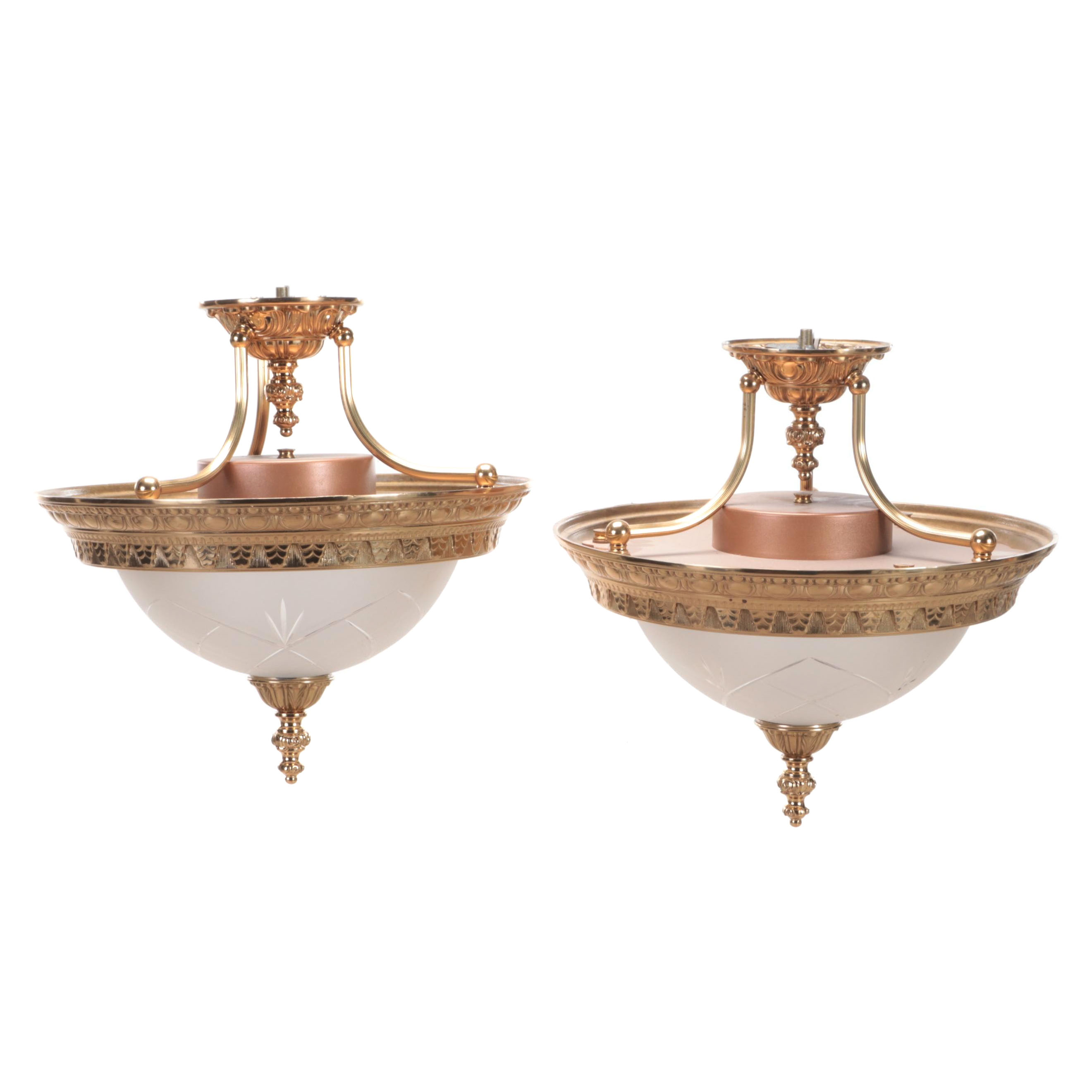 Neoclassical Style Lacquered Brass and Frosted Glass Pendant Ceiling ...