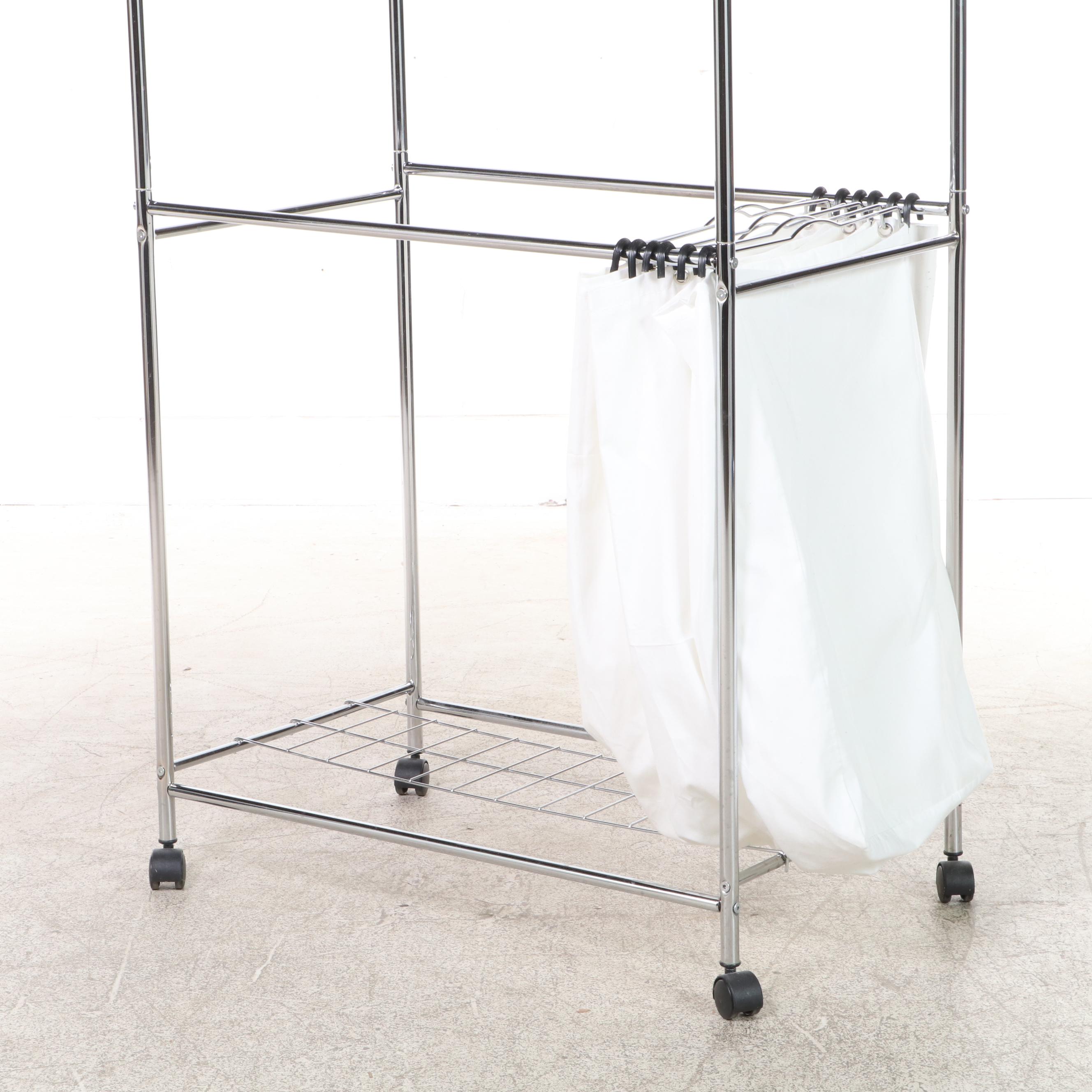 Contemporary Chrome Framed Rolling Laundry Station with Sorting Bags | EBTH