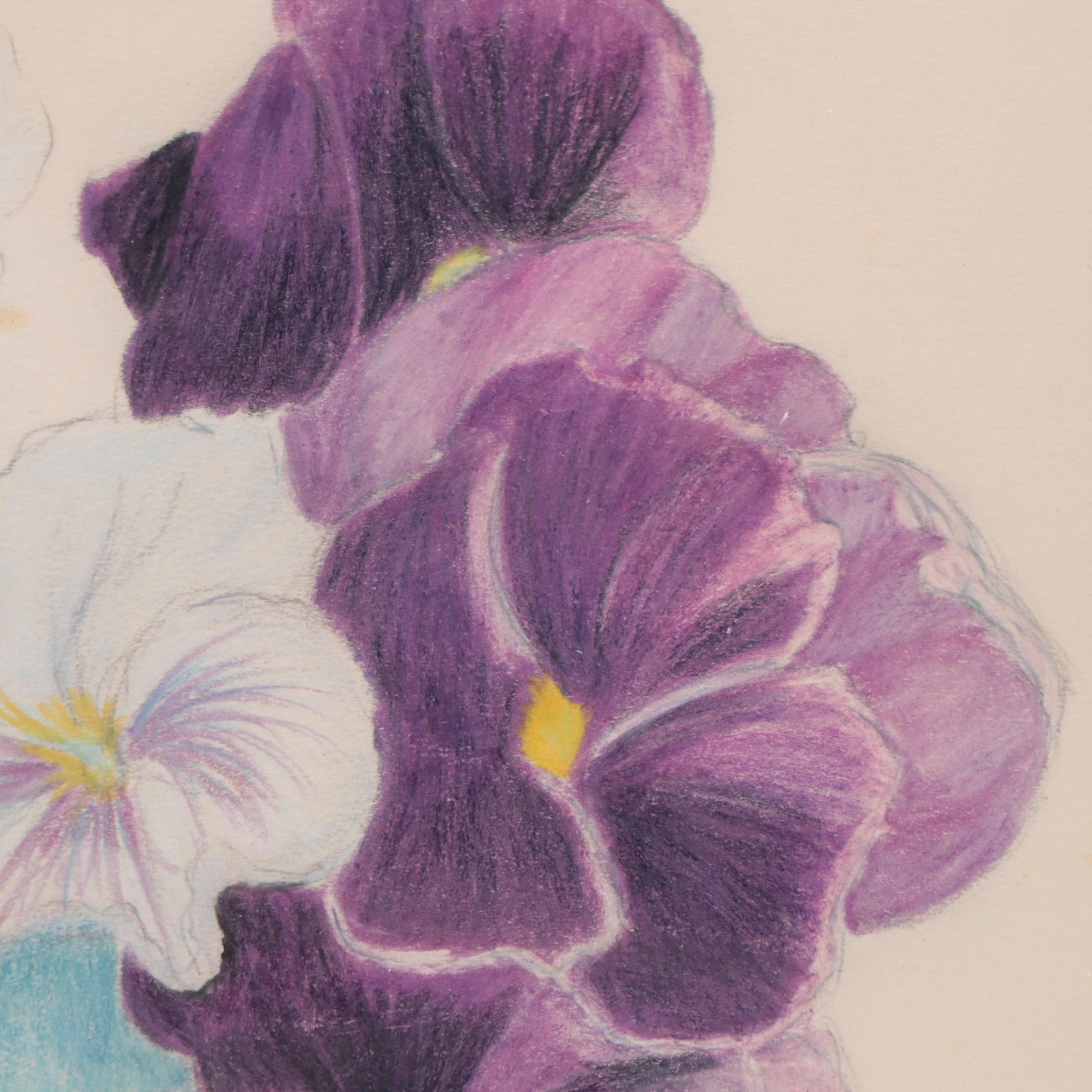 Still Life With Pansies Colored Pencil Drawing | EBTH