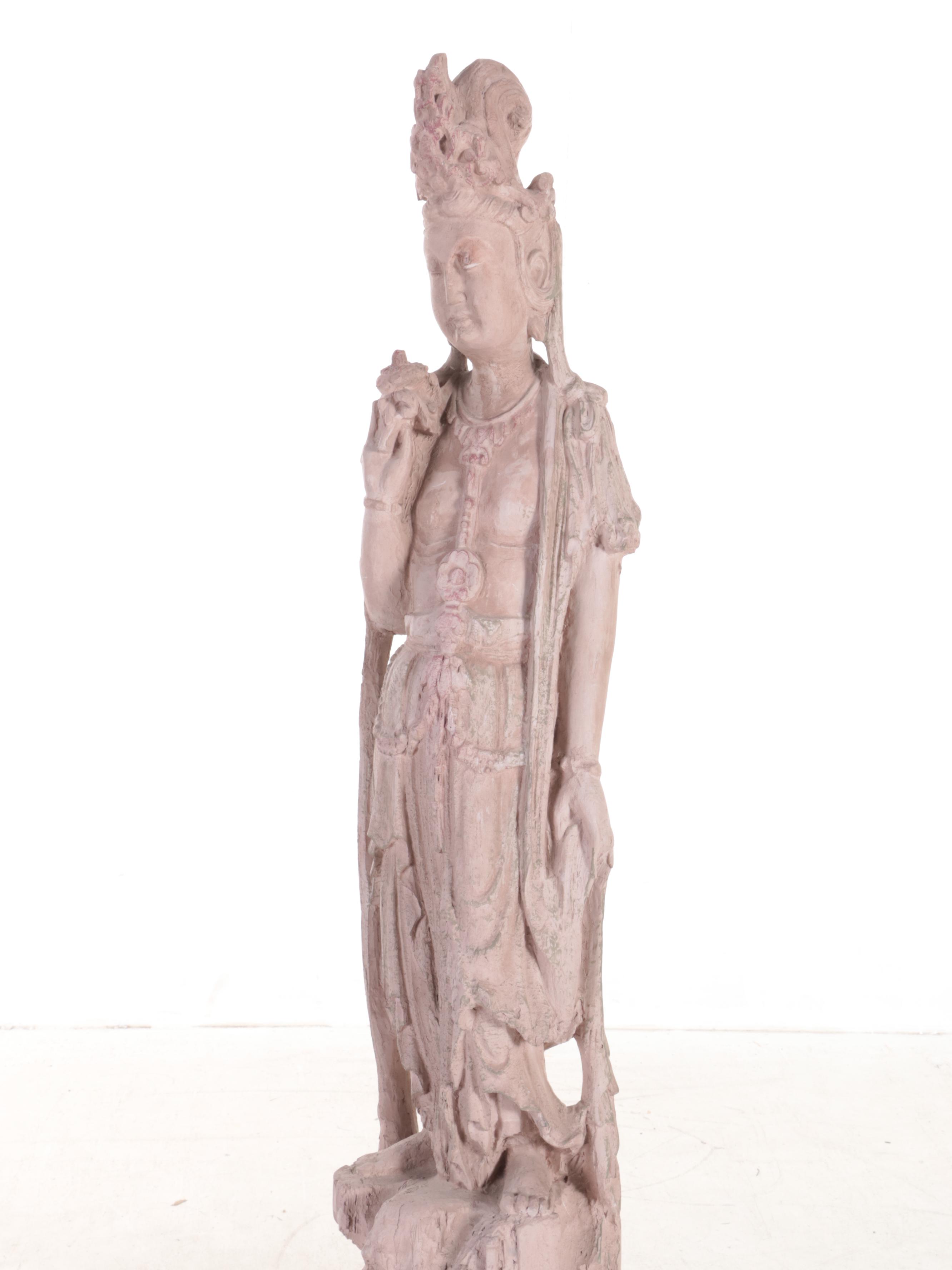 Austin Productions Cast Plaster Guan Yin Sculpture with Neoclassical ...