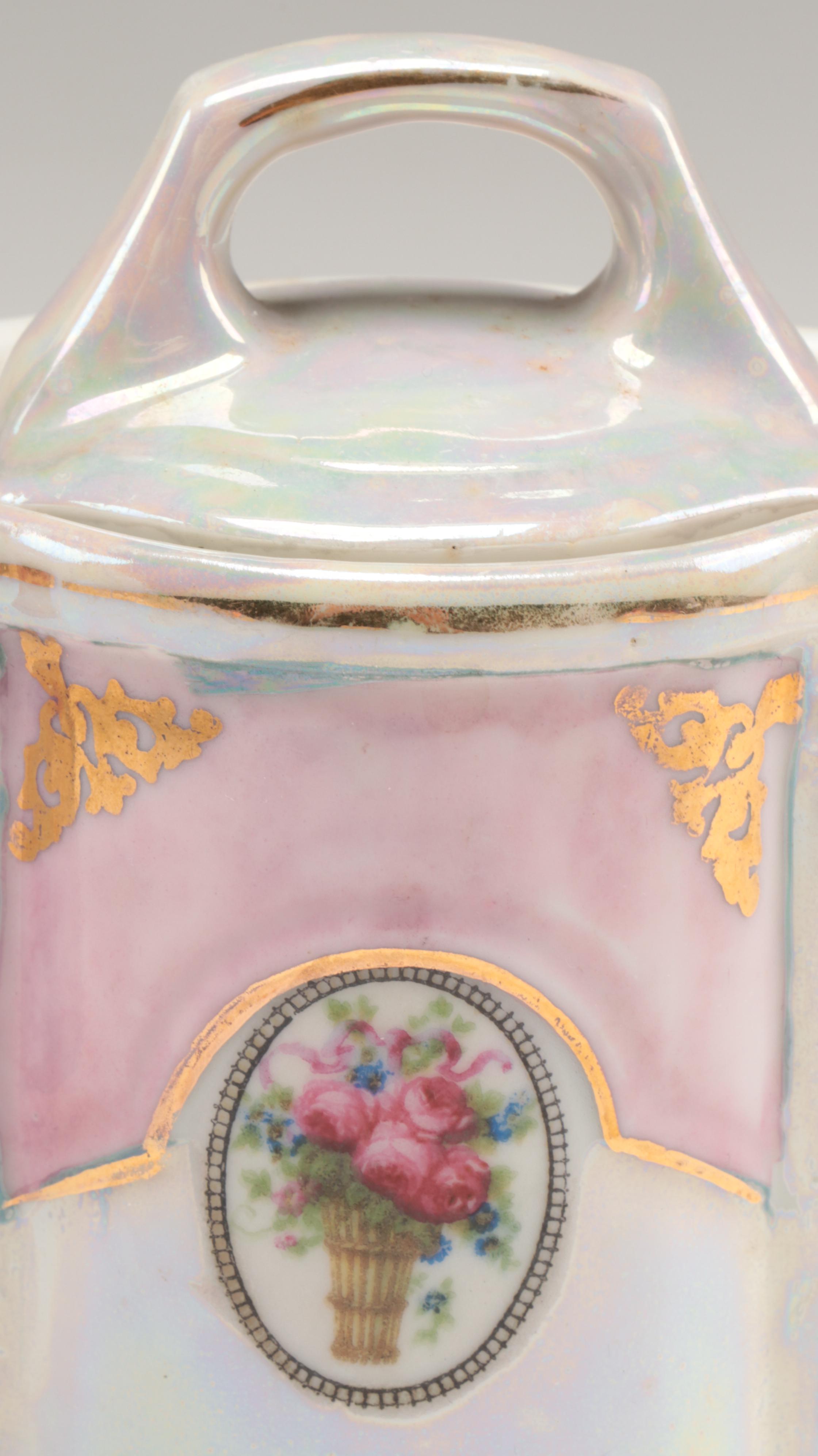 German Porcelain Lusterware Kitchen and Spice Canisters, Early 20th ...