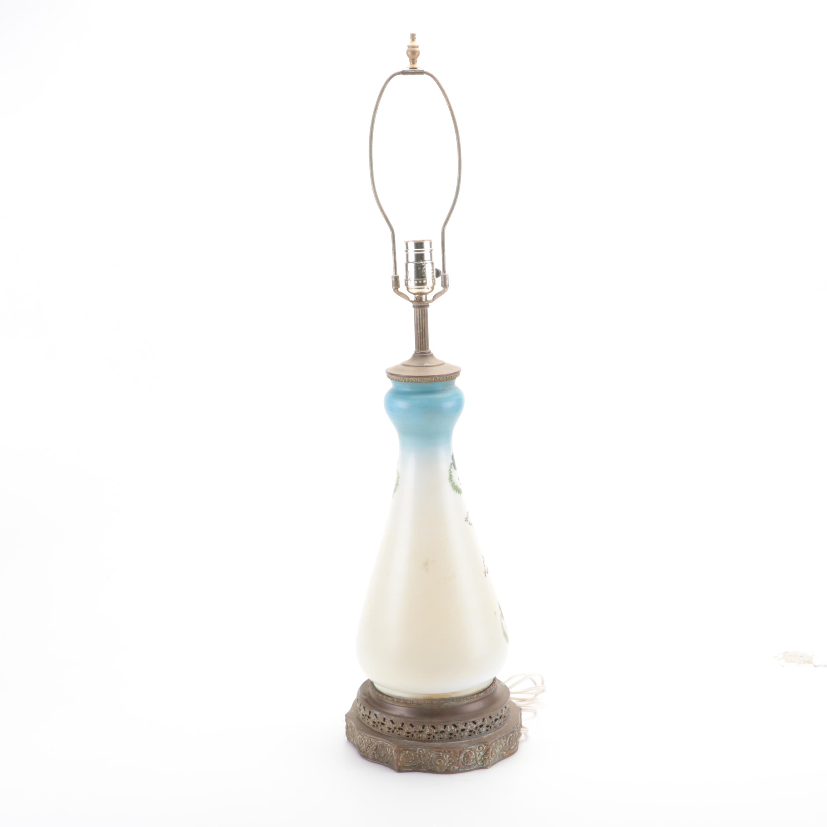 Hollywood Regency Style Opaque Glass Lamps with Allegorical Scenes | EBTH