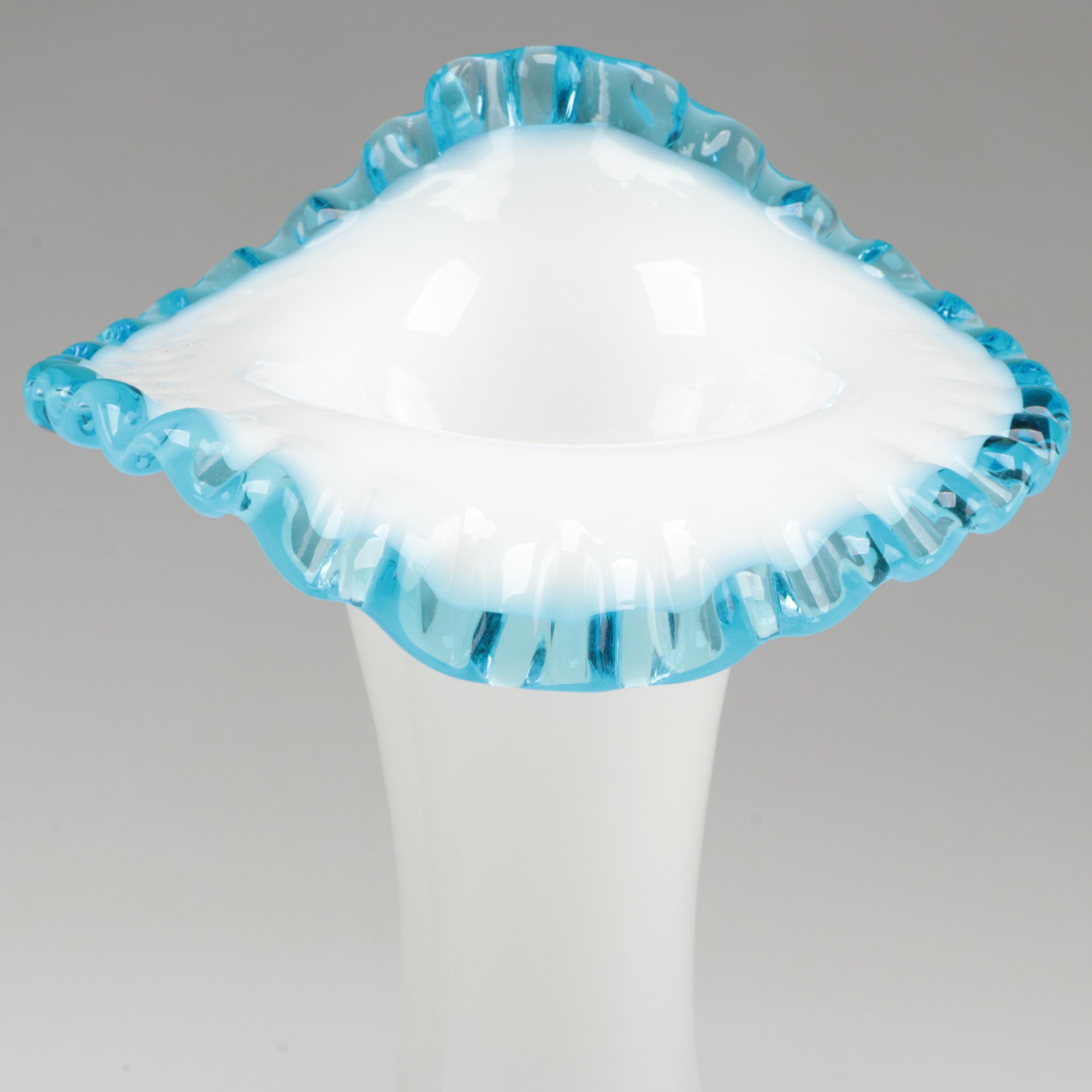 Fenton Blue Crest Art Glass Ruffle Vases, Mid-20th Century | EBTH