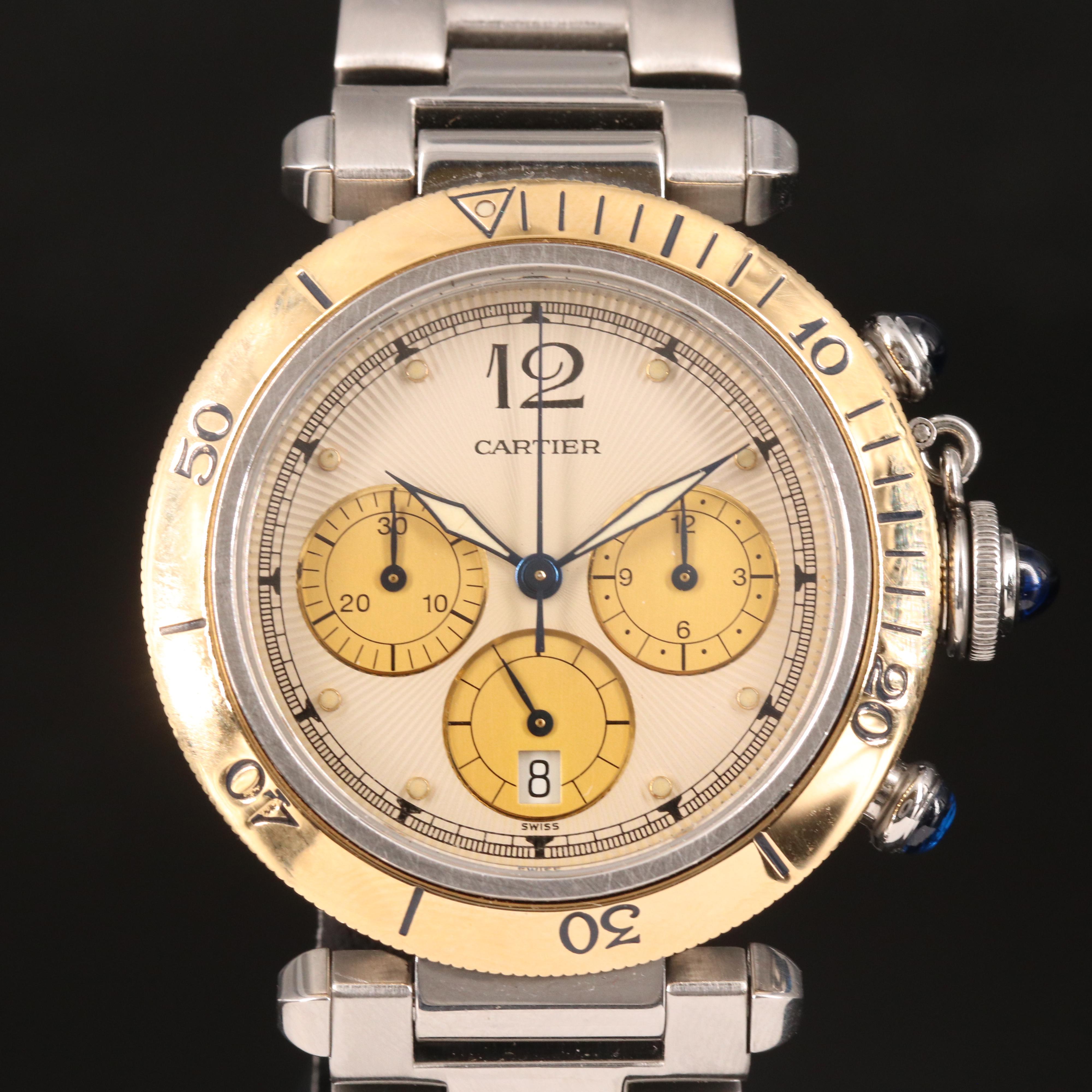 Cartier Pasha de Cartier Chronograph 18K and Stainless Guilloche Dial ...