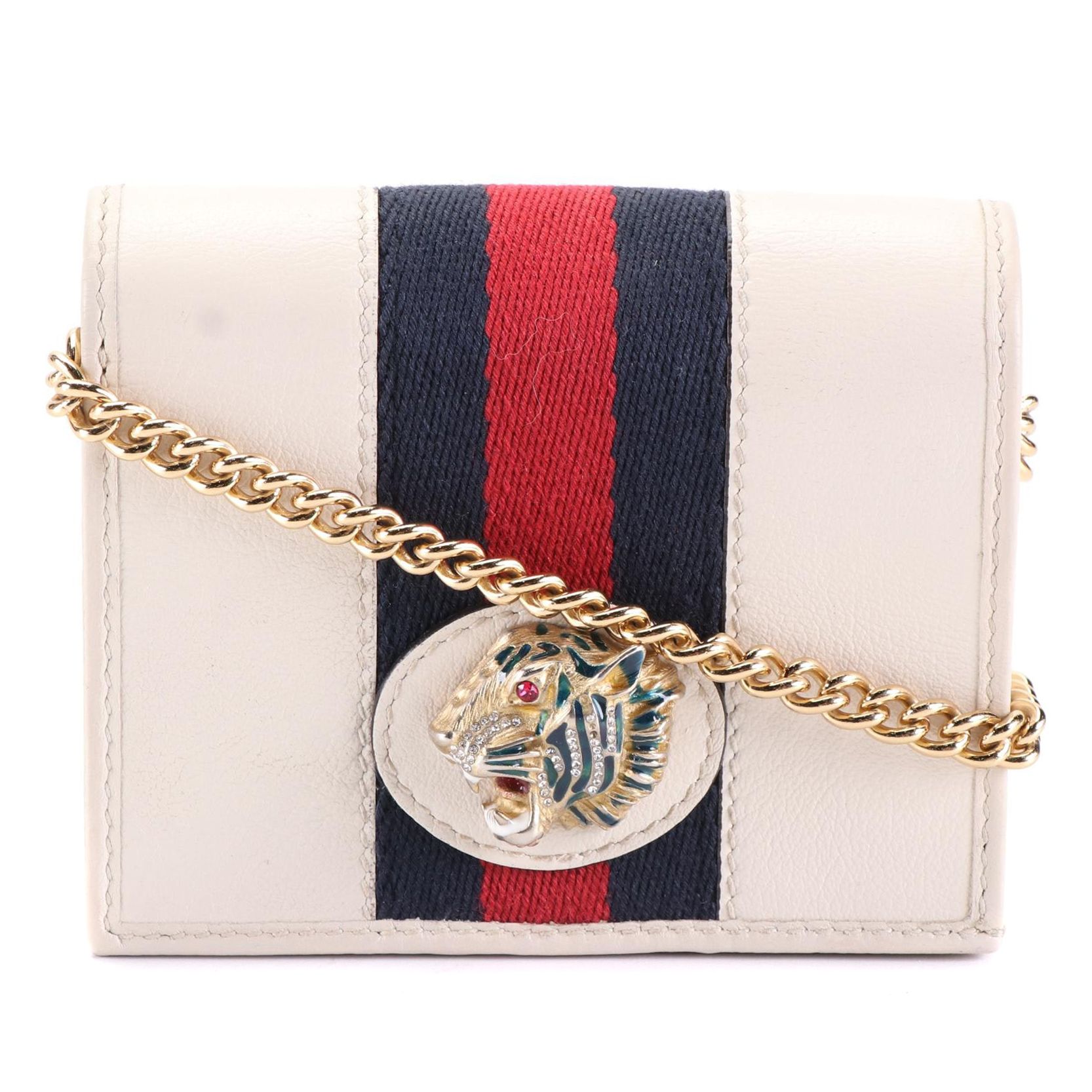Gucci Rajah Azalea Tiger Logo Compact Card Case Wallet with Chain in ...