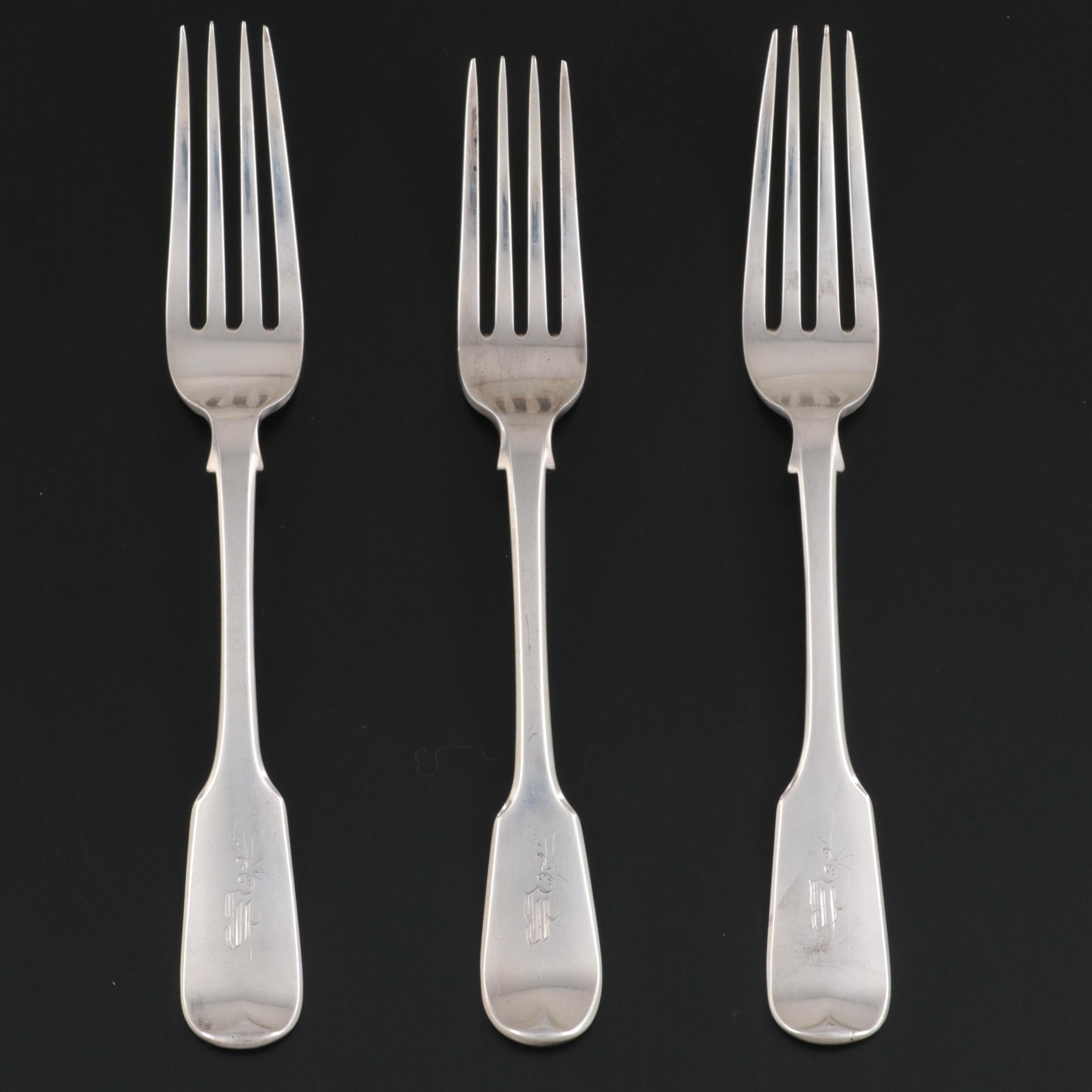 English Sterling Silver Fiddle Handle Dinner Forks, Early to Mid-19th ...