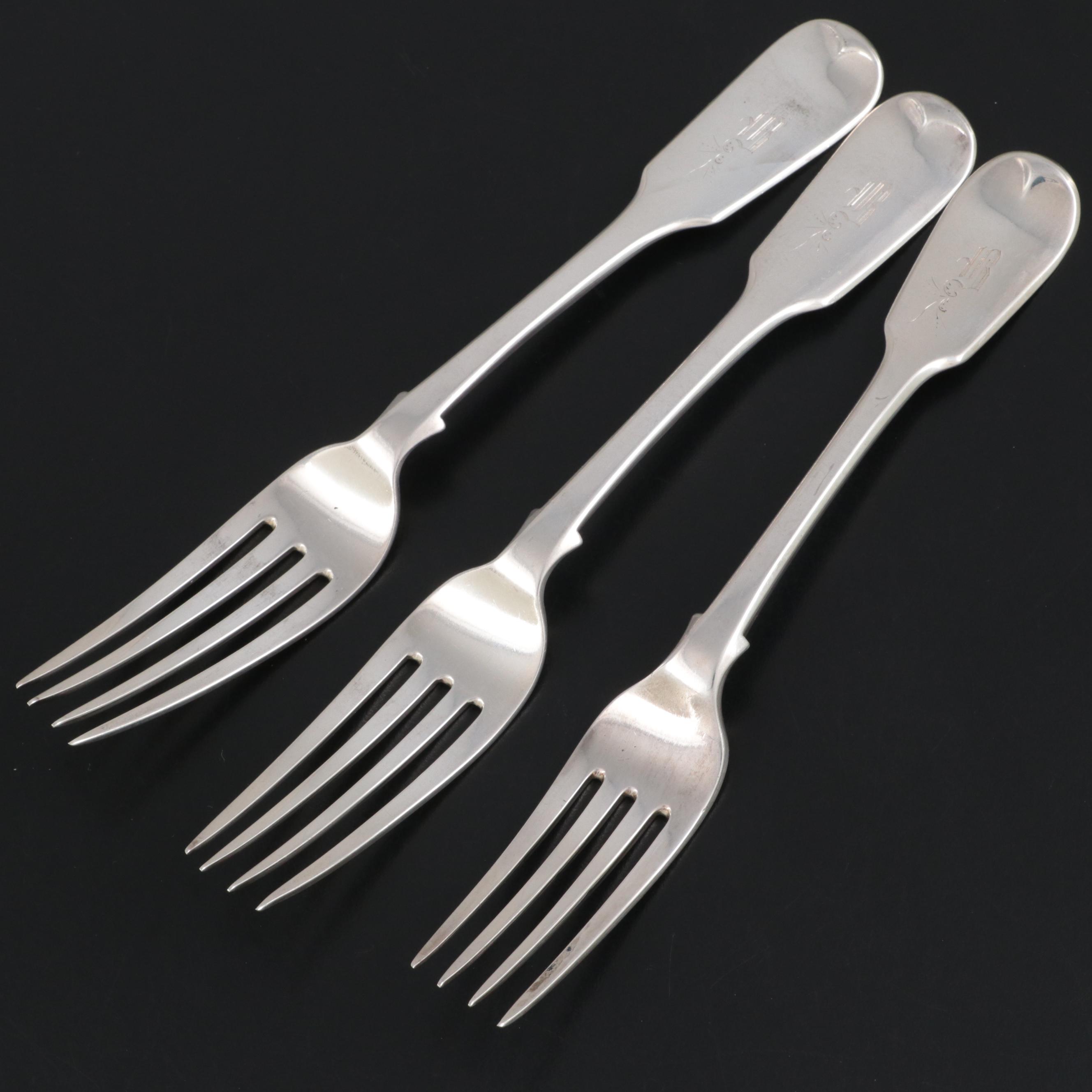 English Sterling Silver Fiddle Handle Dinner Forks, Early to Mid-19th ...